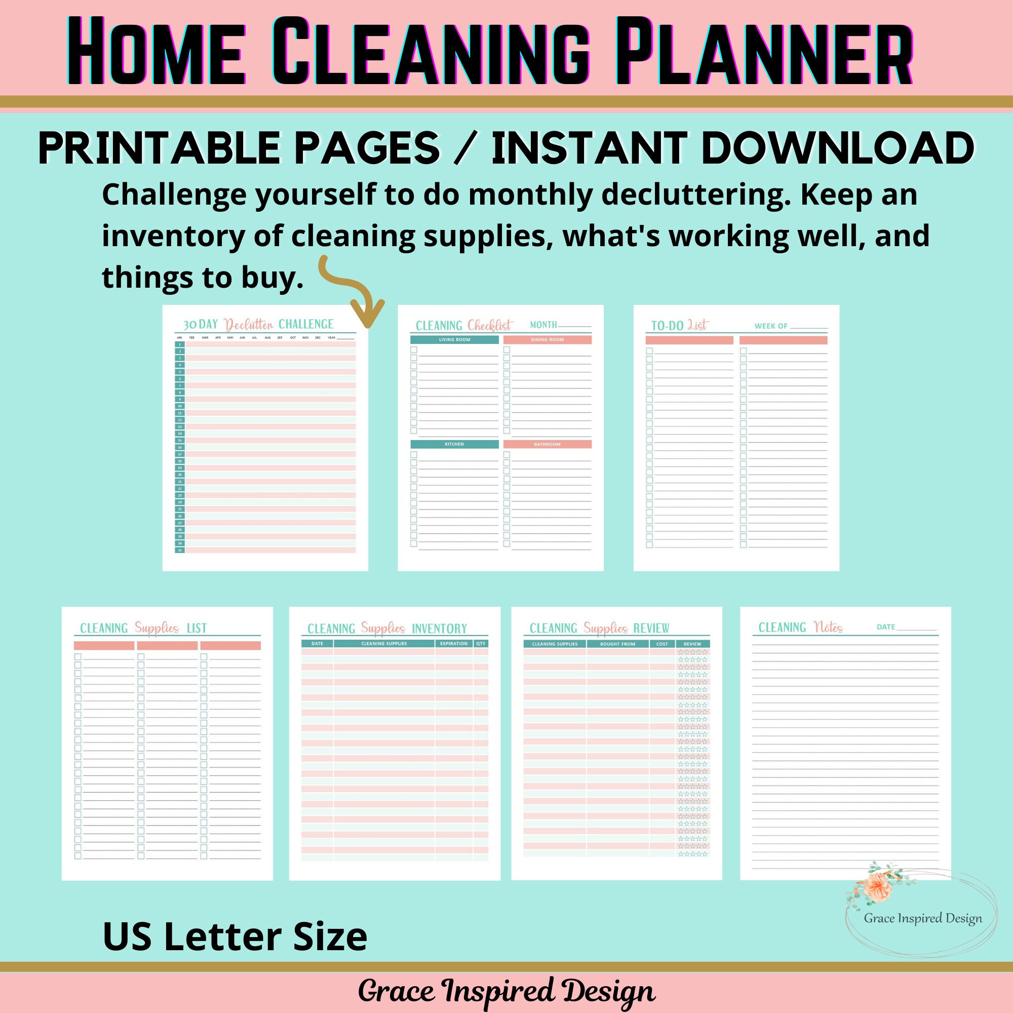 House Cleaning Planner Printable, House Cleaning Checklists, Spring ...