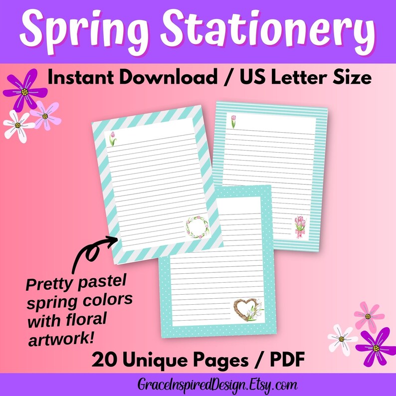 Spring Stationery Floral Printable Letter Paper Floral | Etsy