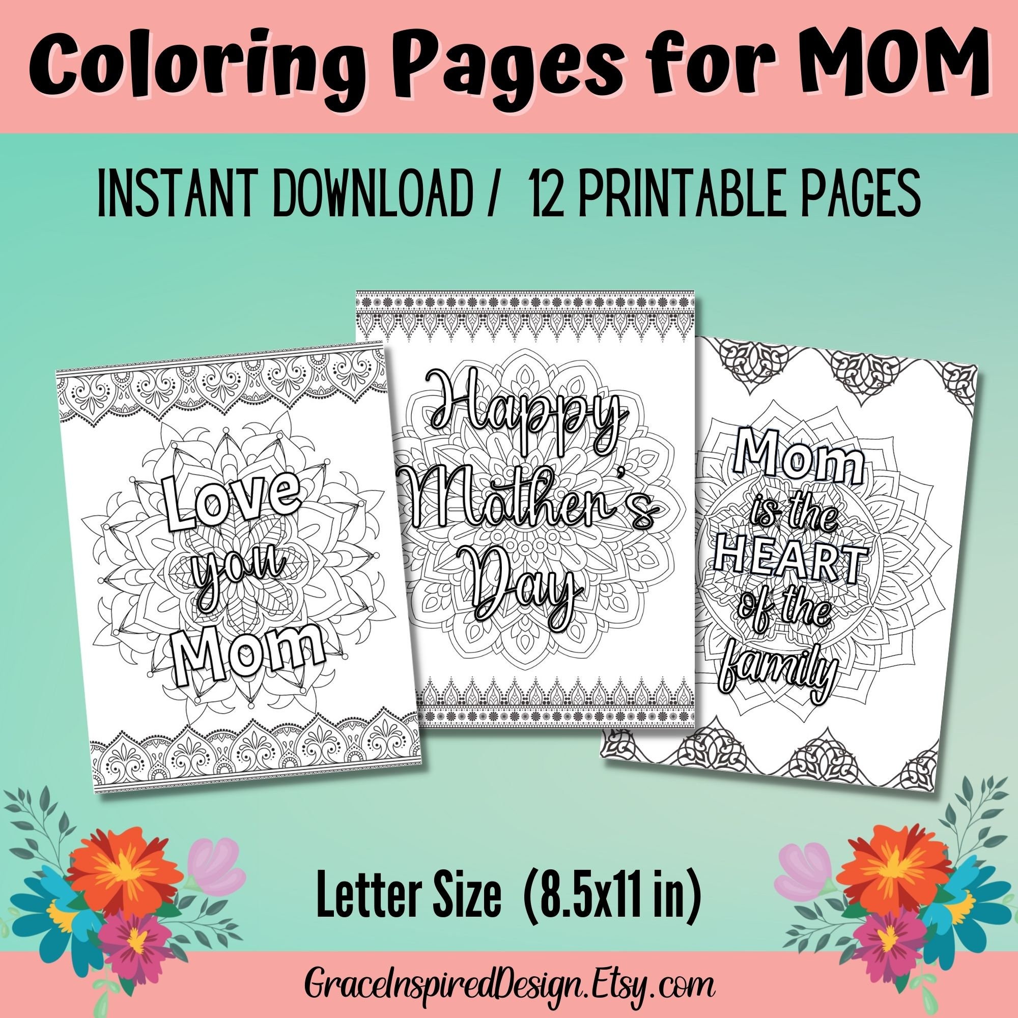 Mother's Day Coloring Pages, 12 Printable Coloring Sheets for Mom ...