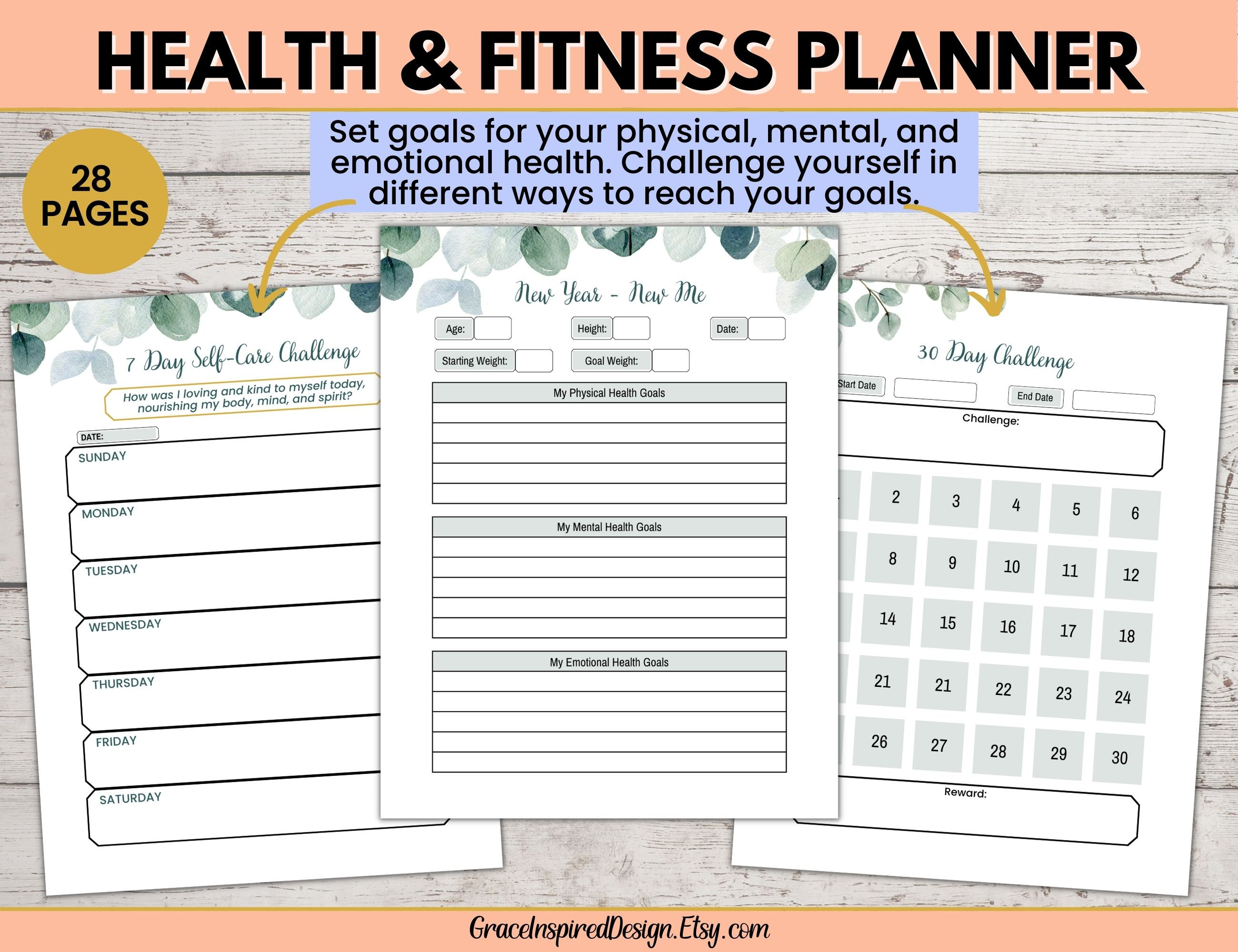 Health & Fitness Planner Printable, New Year Wellness Planner, Fitness ...