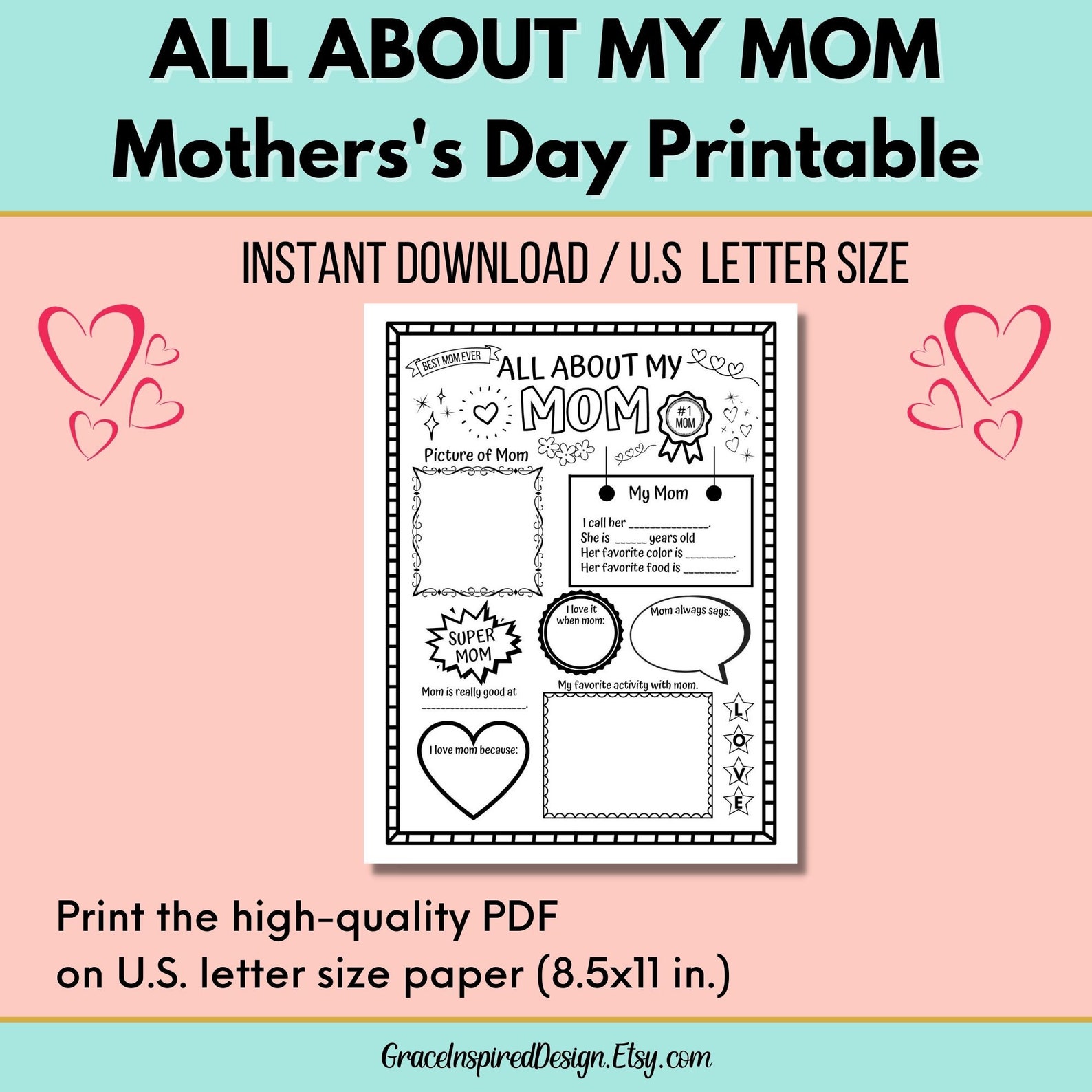 All About My Mom Printable, Mother's Day Printable for Kids, Mother's ...