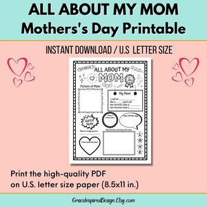All About My Mom Printable, Mother's Day Printable for Kids, Mother's ...