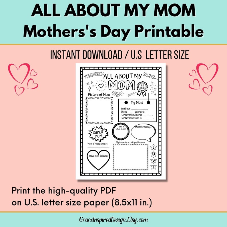 All About My Mom Printable, Mother's Day Printable for Kids, Mother's ...
