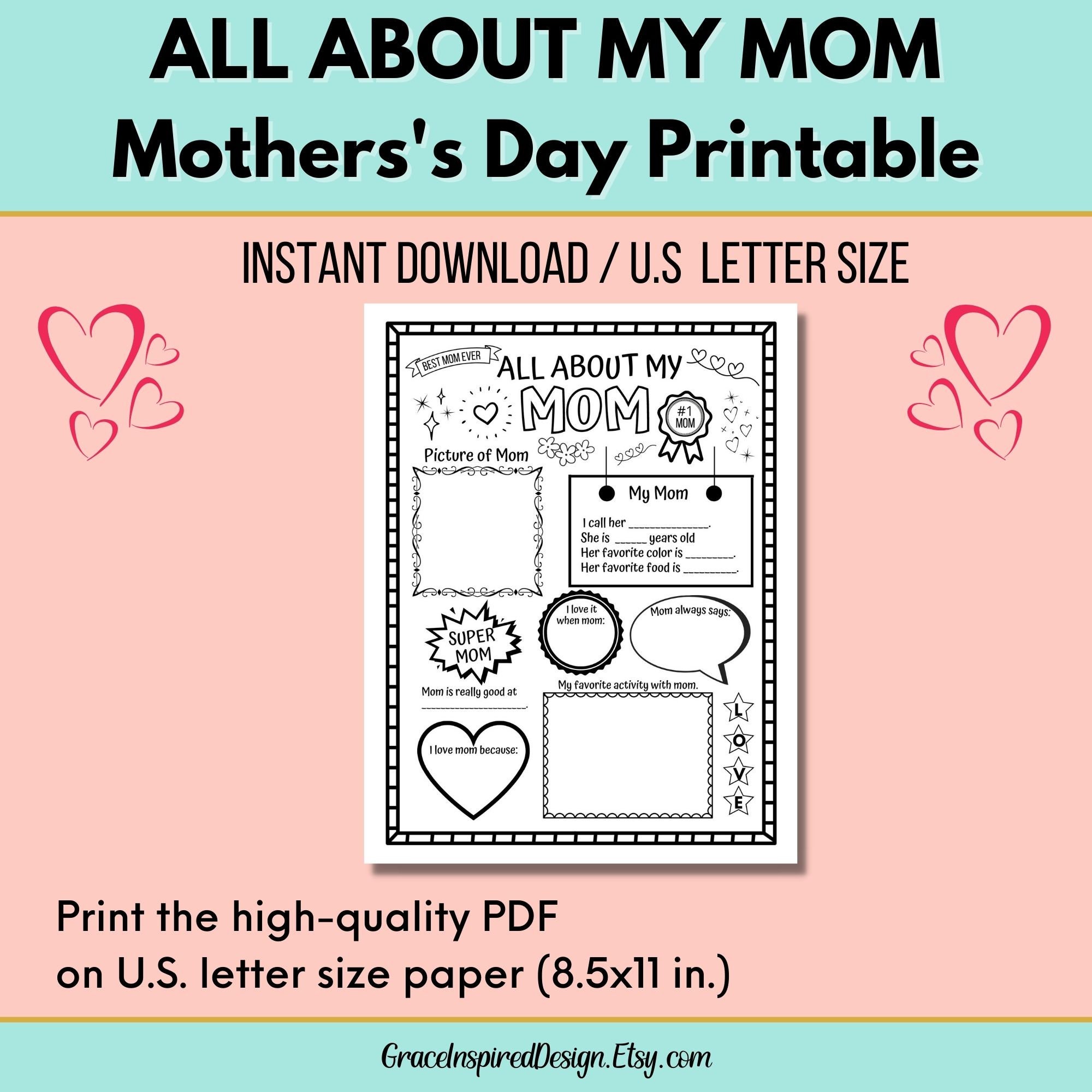 All About My Mom Printable, Mother's Day Printable for Kids, Mother's ...