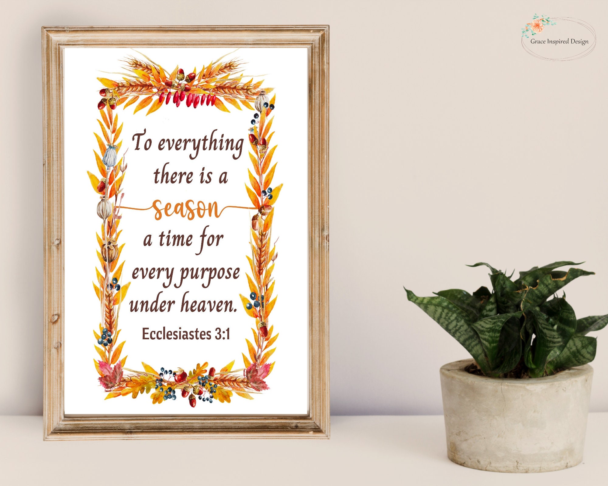 Fall Scripture Verse Printable. Ecclesiastes 3:1 Wall Art, Fall Autumn ...