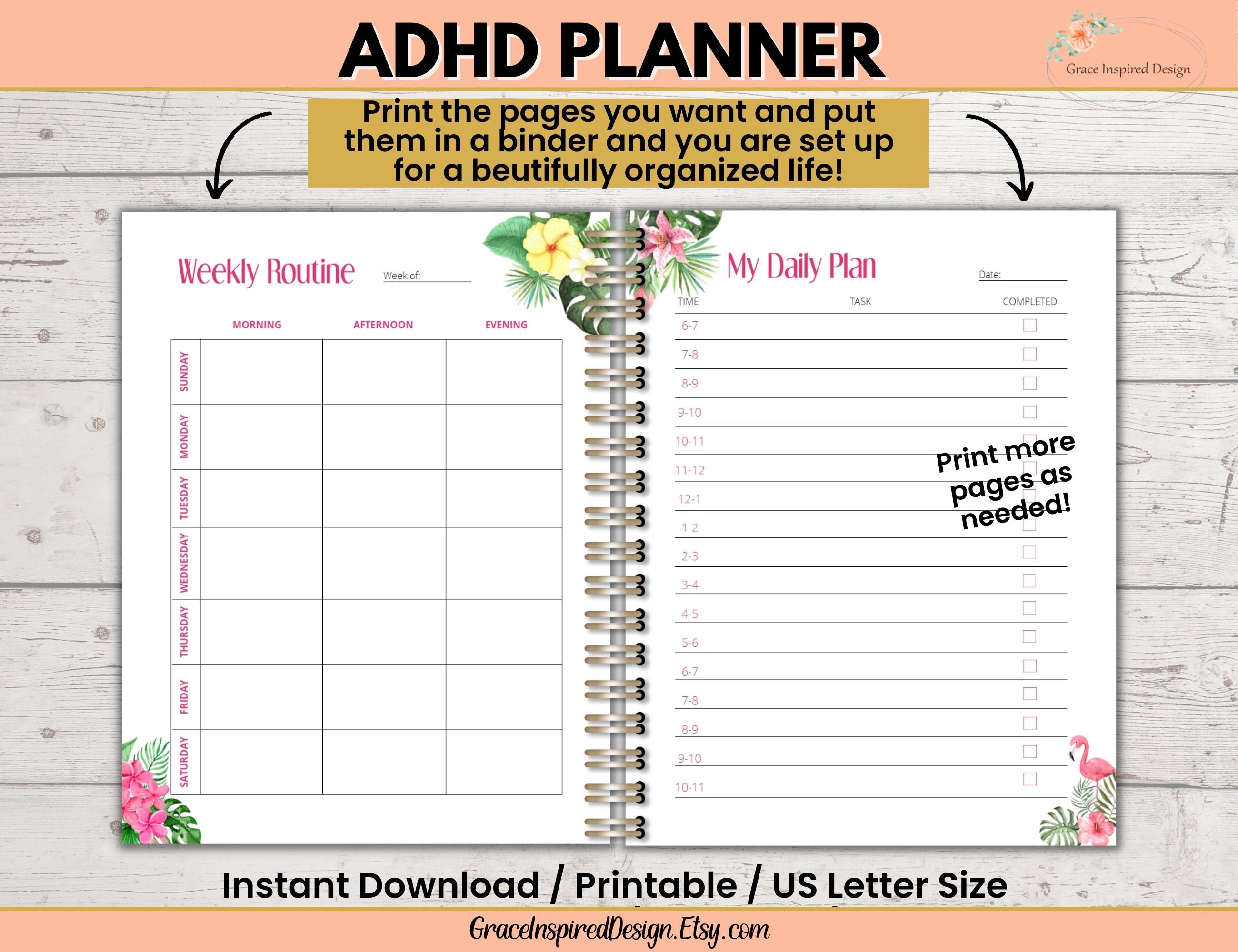 ADHD Planner Printable, Adult ADHD Planner, ADHD Binder, Life Planner ...