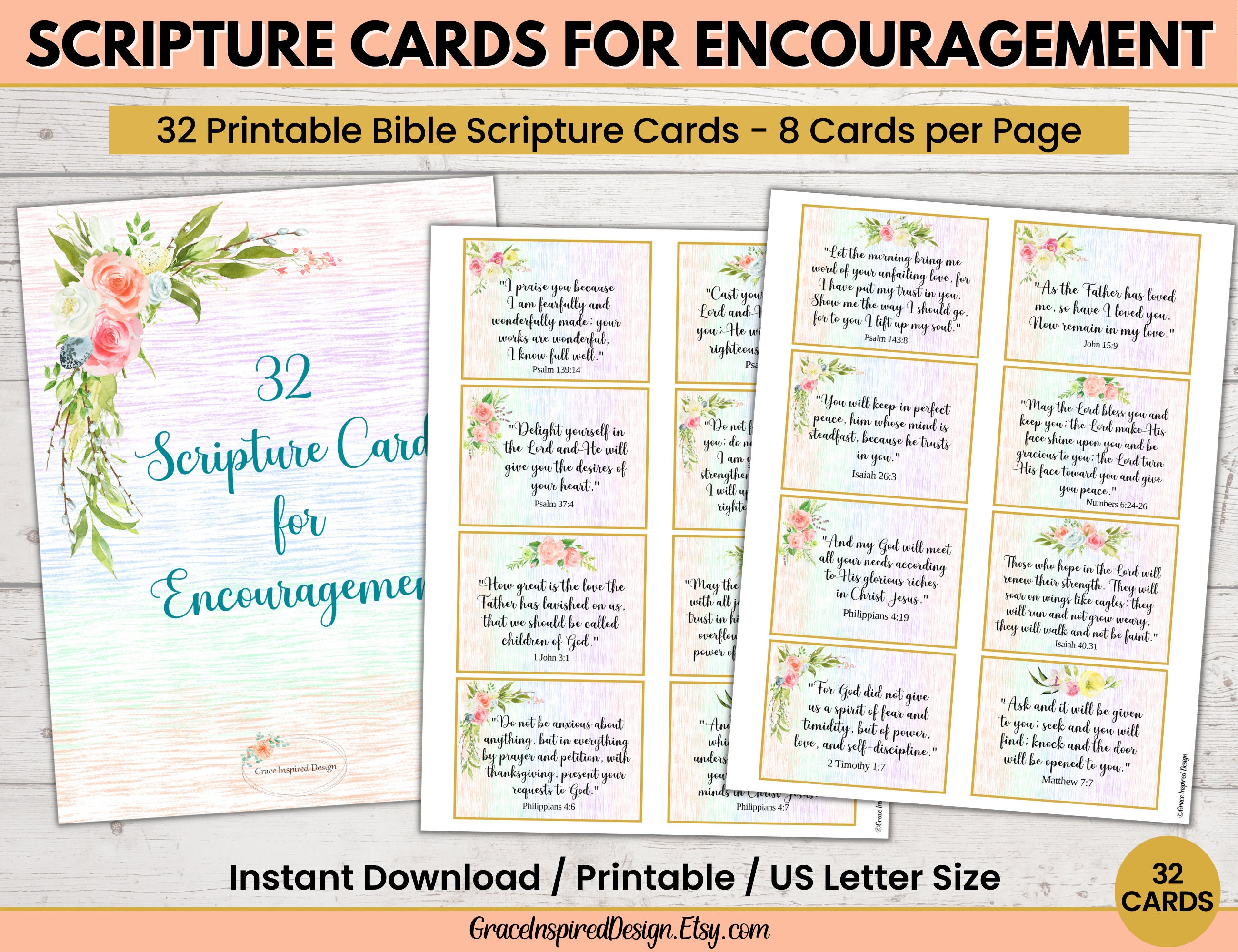 Scripture Cards for Encouragement, Bible Verse Notecards, Printable ...
