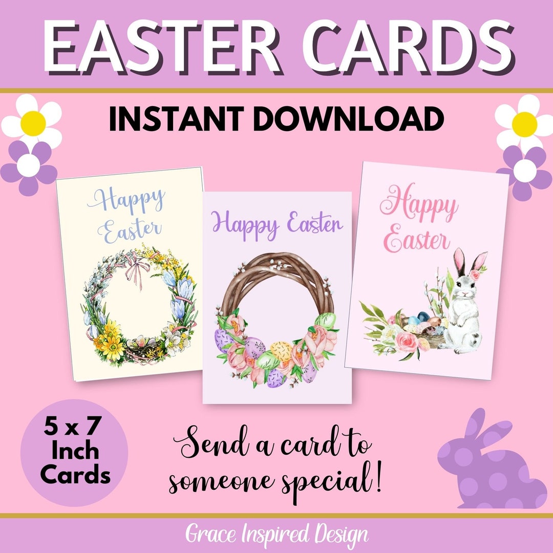 Printable Easter Cards, Easter Greeting Card Set, Easter Note Card ...