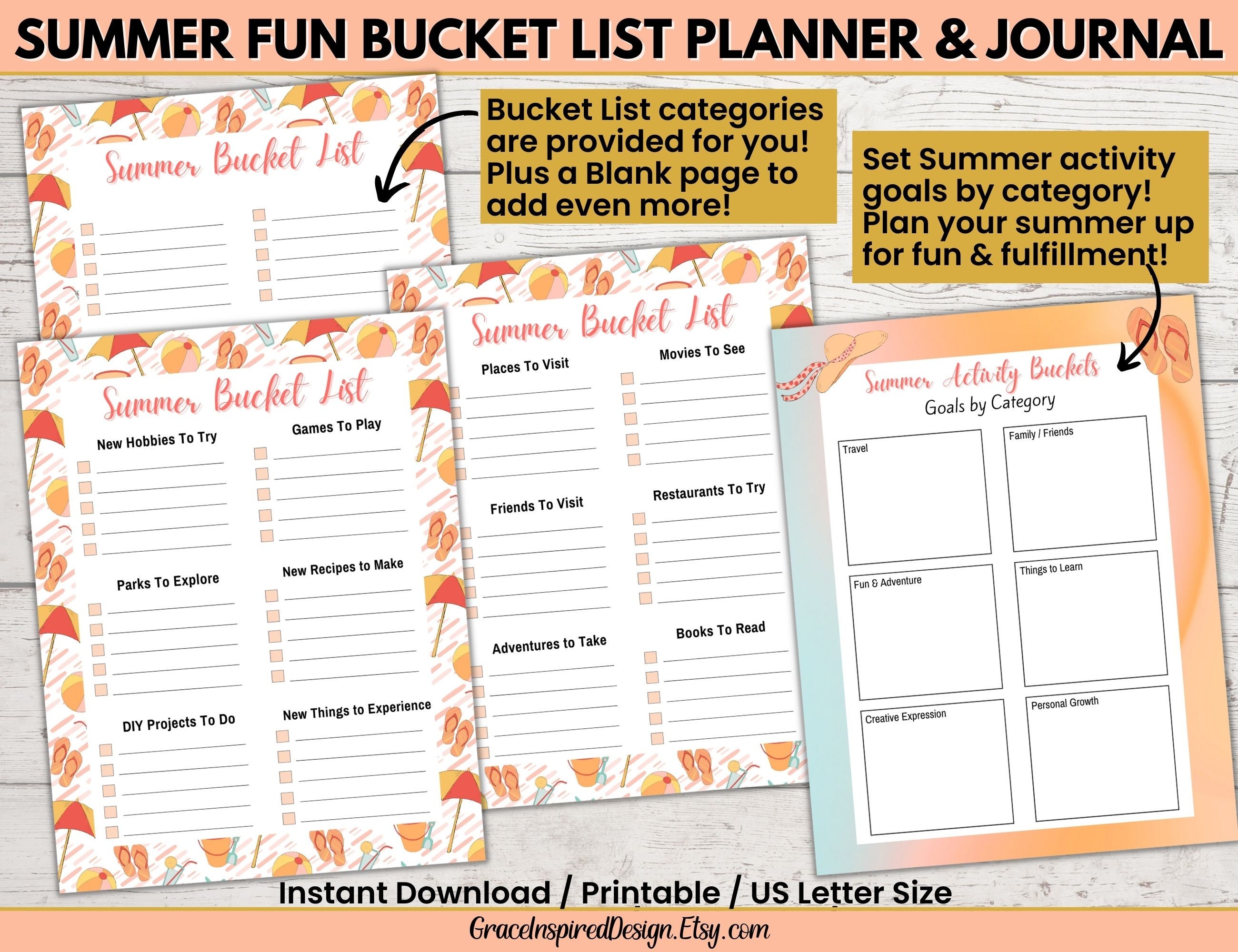 Summer Bucket List Printable, Summer Bucket List Planner, Summer Bucket ...