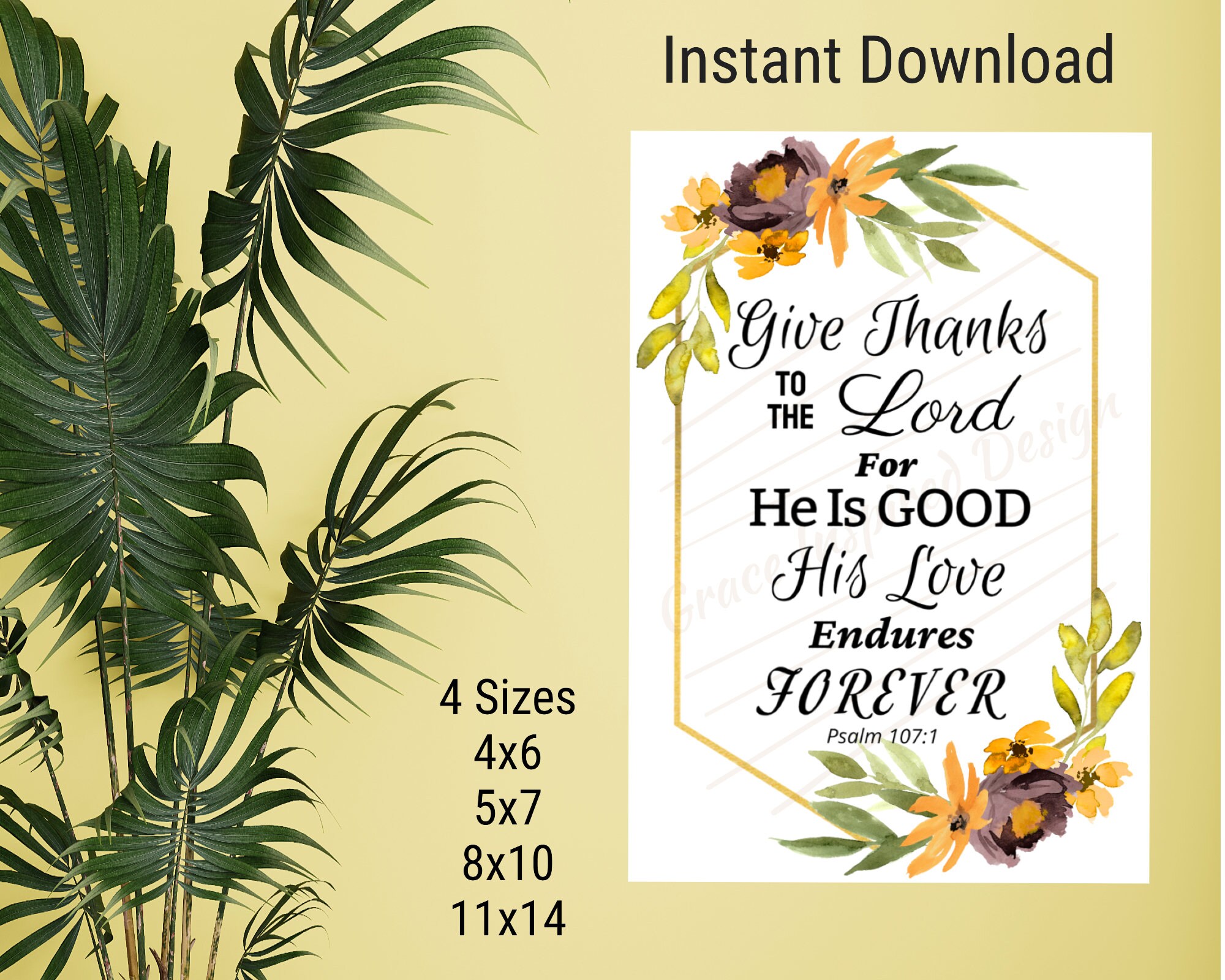 Scripture Verse Printable, Bible Verse Wall Art, Give Thanks to the ...