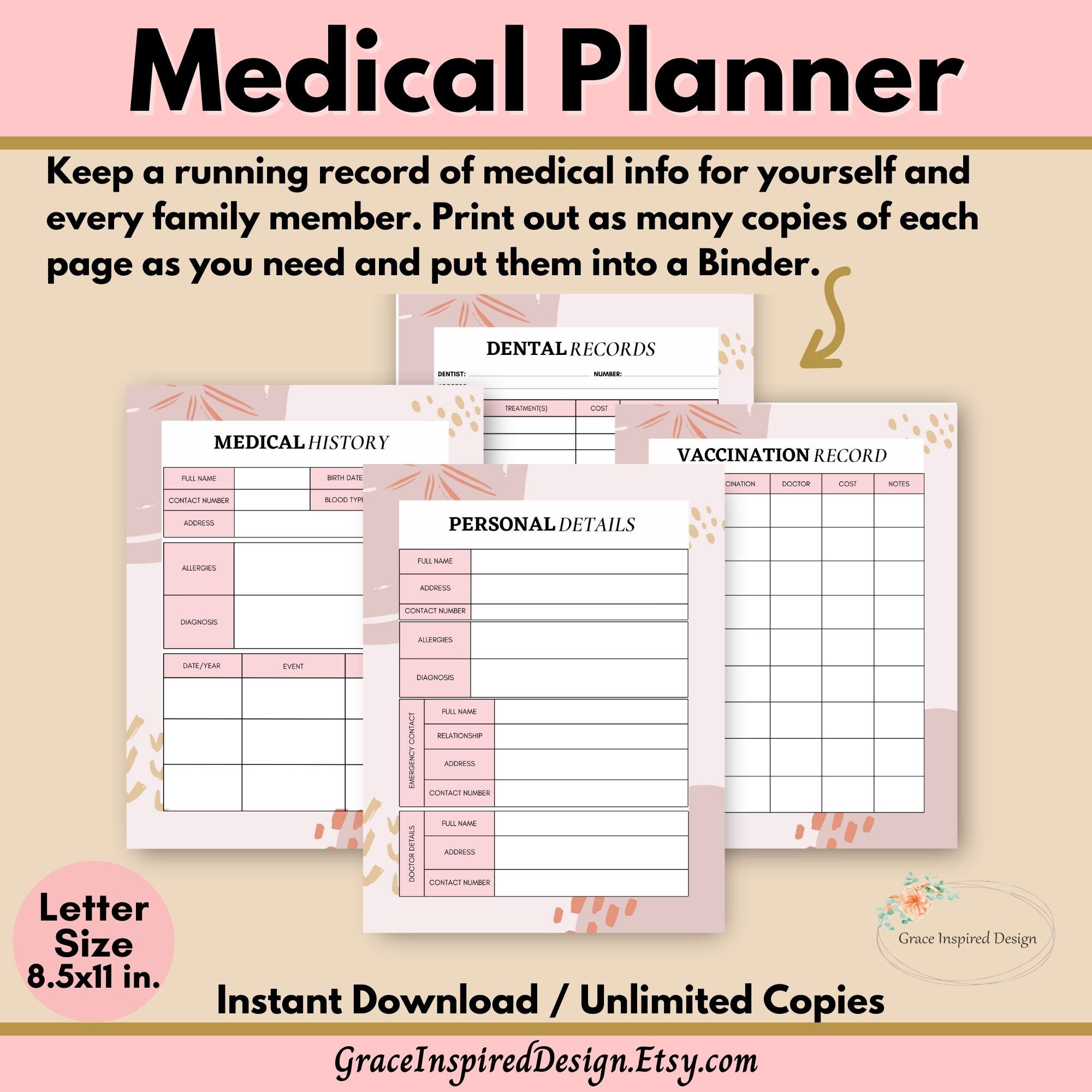 Medical Planner, Healthcare Planner, Medical Printable, Family Medical ...