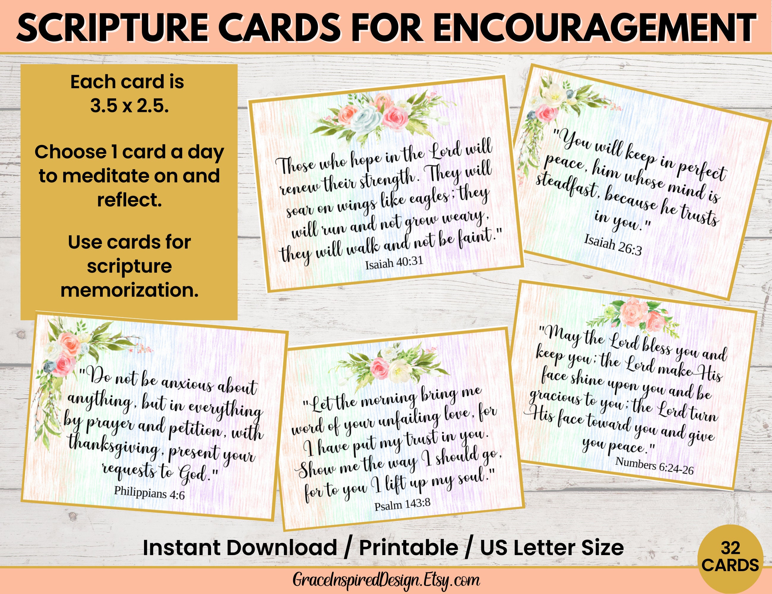 Scripture Cards for Encouragement, Bible Verse Notecards, Printable ...
