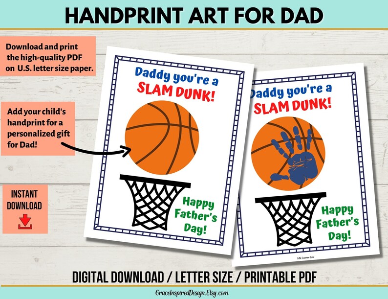Father's Day Handprint Art Printable Bundle, Personalized Dad Handprint ...