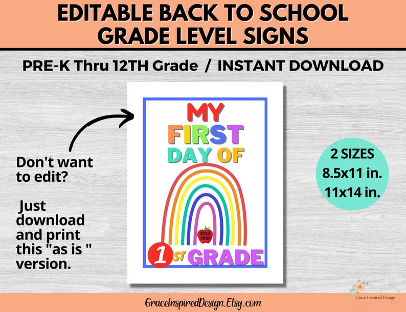 First Day of School Sign, Editable First Day of School Printable, Back ...