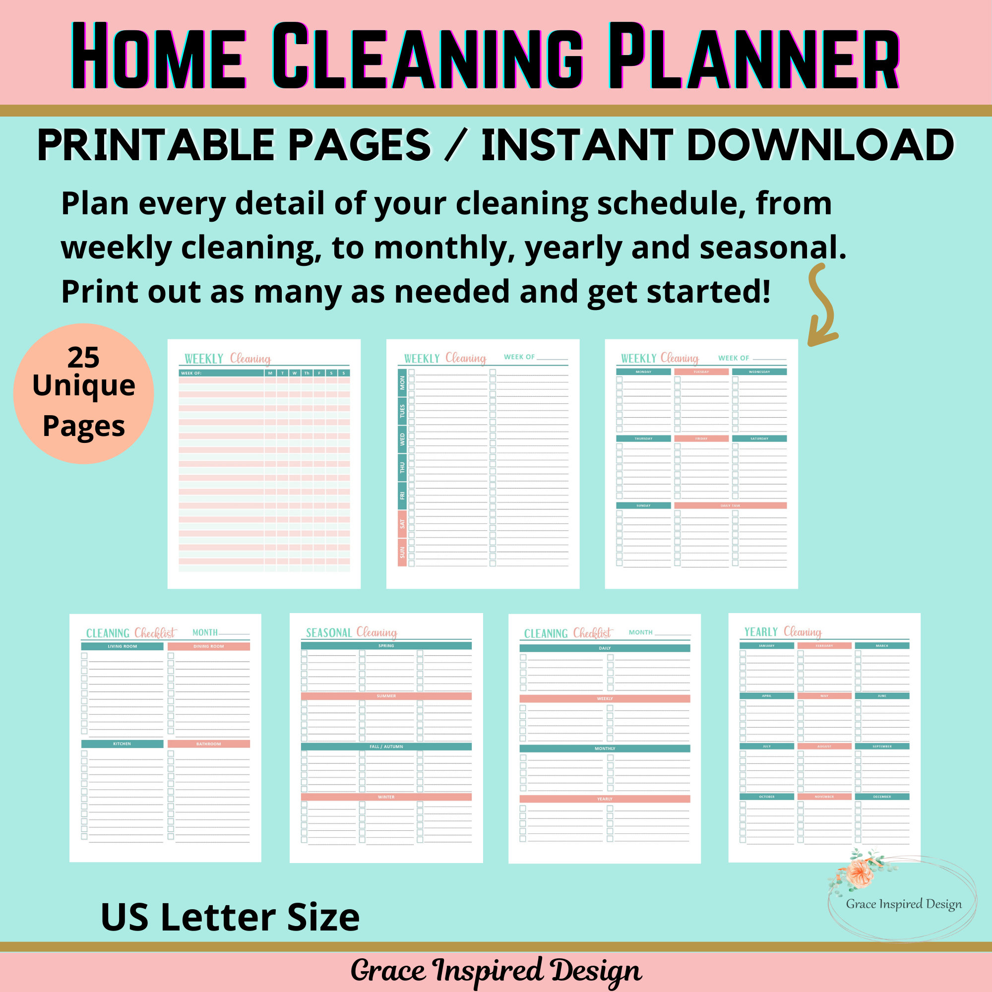 House Cleaning Planner Printable, House Cleaning Checklists, Spring ...