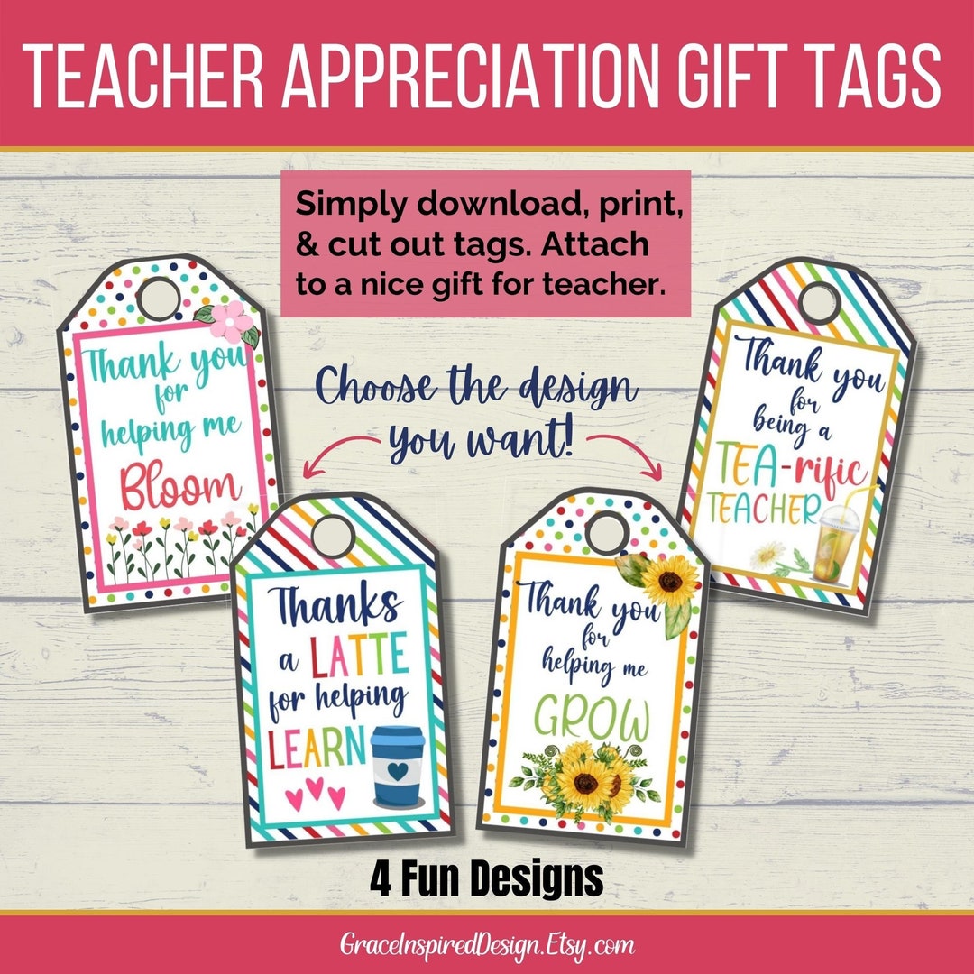 Teacher Appreciation Gift Tags, Teacher Gift Tags , Thank You Teacher ...