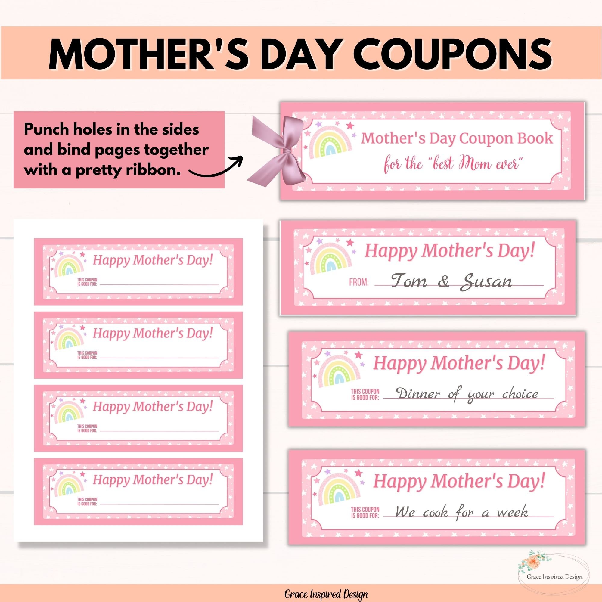Mother's Day Coupon Book, Printable Mother's Day Coupons, Personalized ...