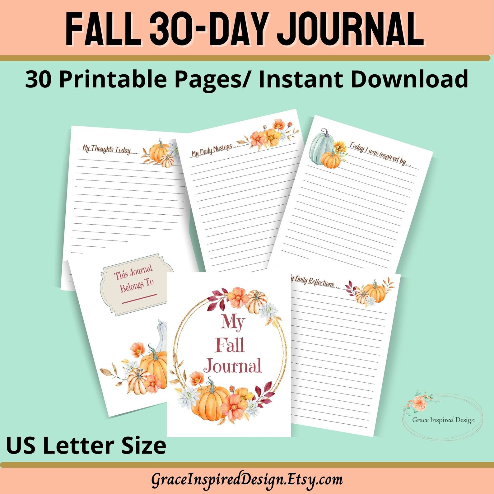 Fall 30 Day Journal Printable, Printable Fall Journal Pages, 30 Day ...