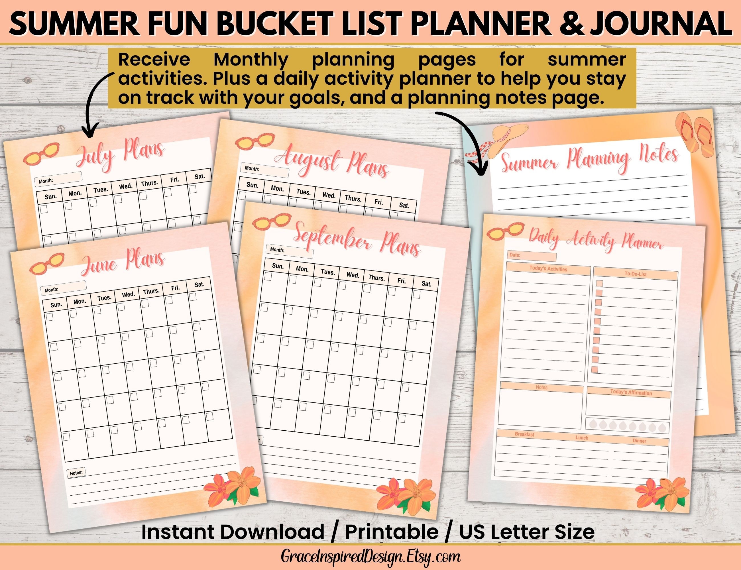 Summer Bucket List Printable, Summer Bucket List Planner, Summer Bucket ...