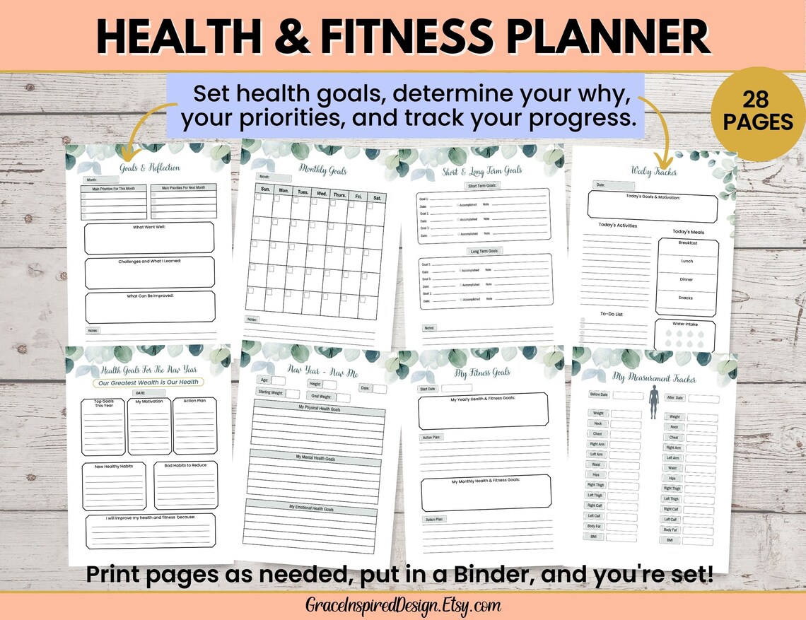 Health & Fitness Planner Printable, New Year Wellness Planner, Fitness ...