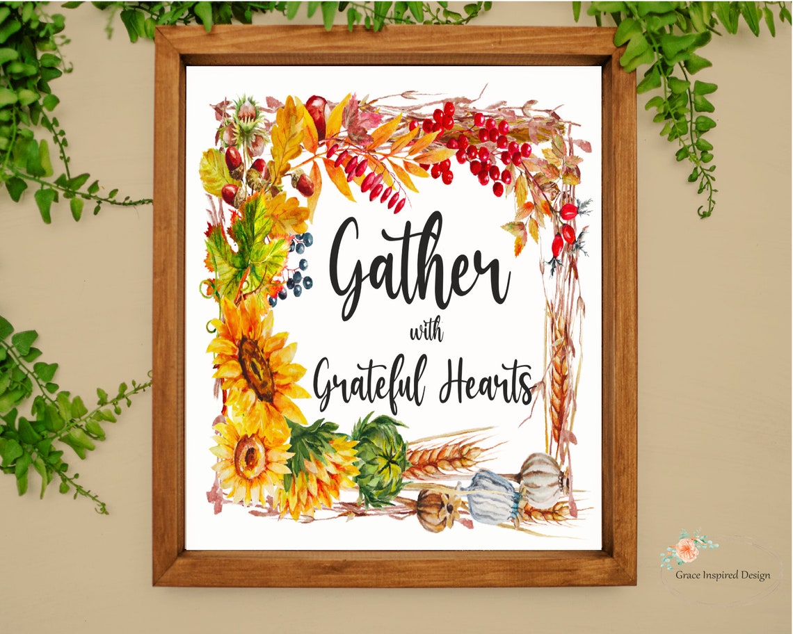 Fall Gather Sign, Gratitude Printable Wall Art, Fall Gratitude ...
