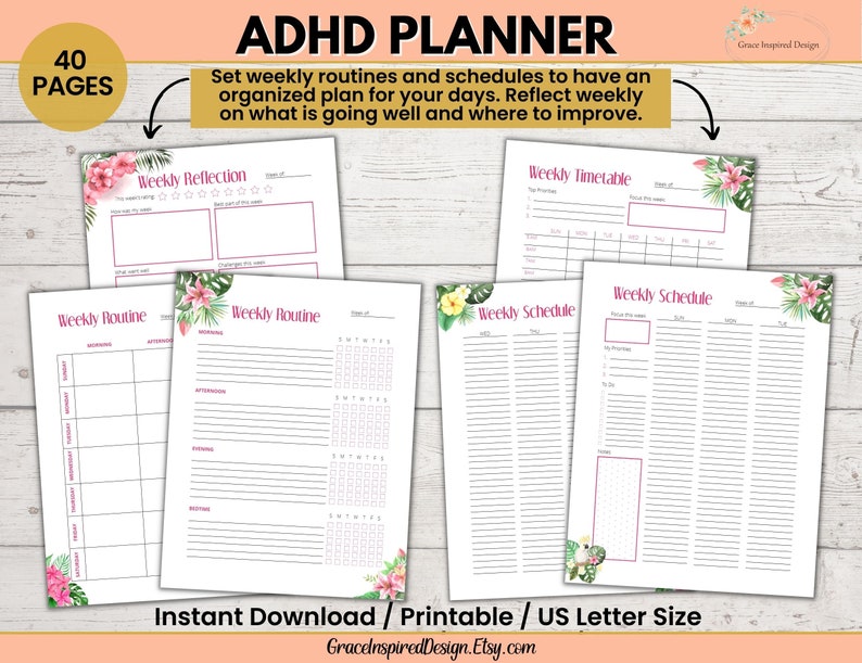ADHD Planner Printable, Adult ADHD Planner, ADHD Binder, Life Planner ...