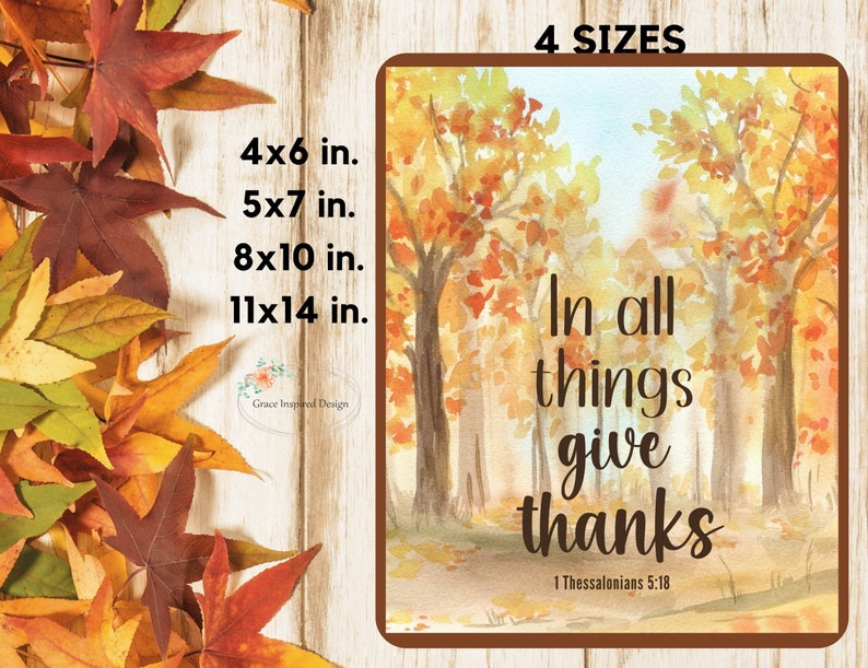 Fall Scripture Print, Fall Bible Verse Printable, Give Thanks Printable ...