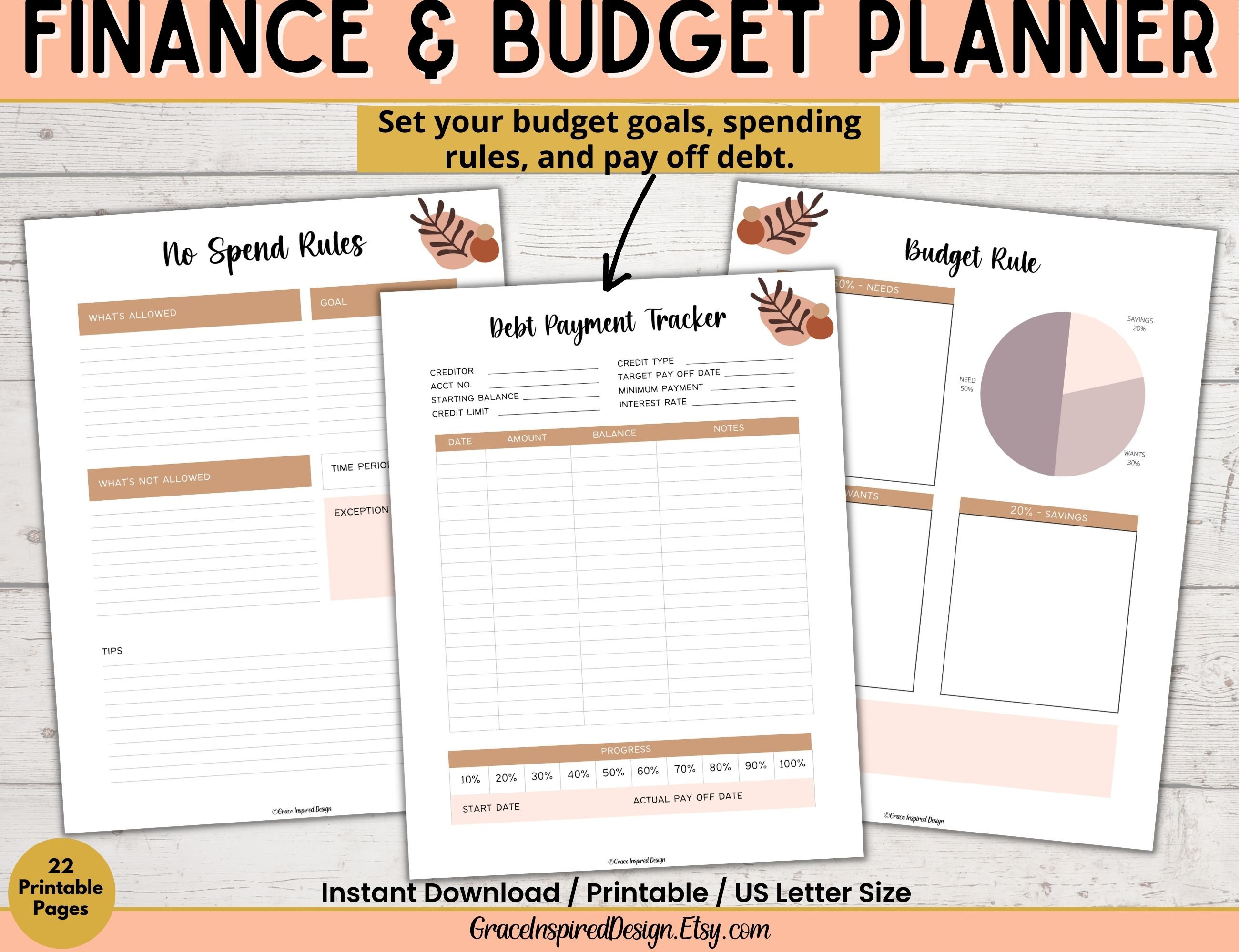 Finance & Budget Planner Printable, Monthly Budget Tracker, Weekly ...