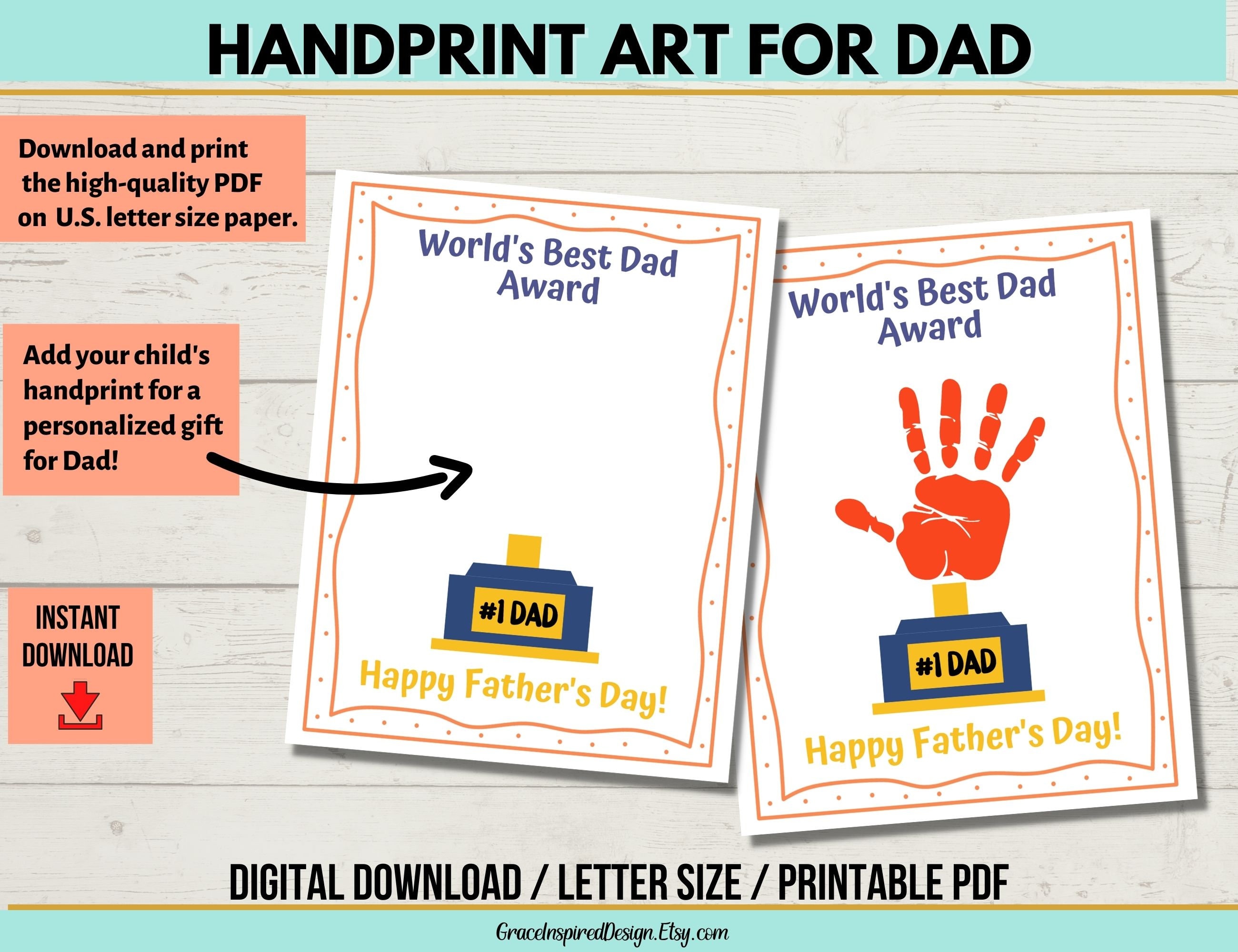Father's Day Handprint Art Printable Bundle, Personalized Dad Handprint ...