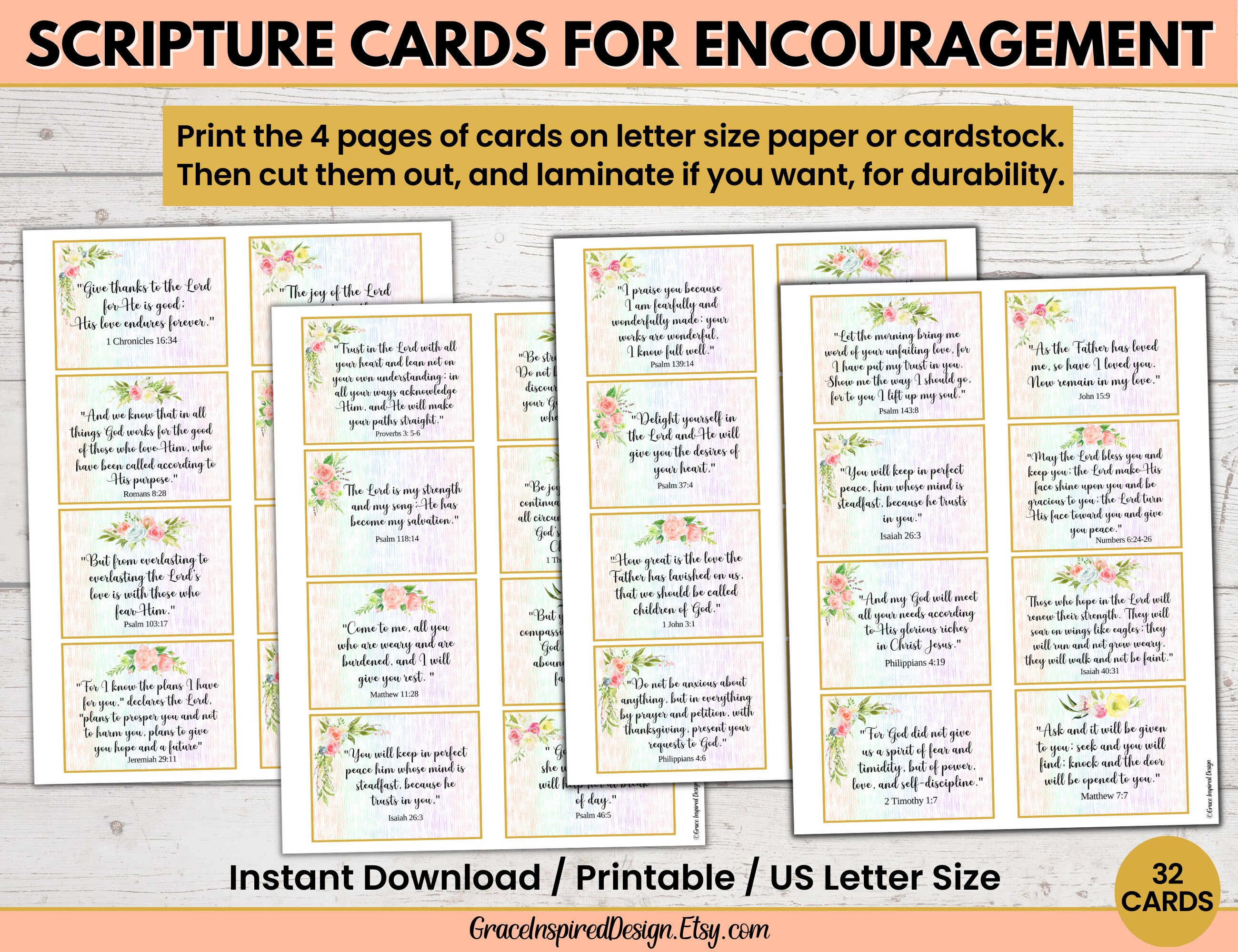 Scripture Cards for Encouragement, Bible Verse Notecards, Printable ...