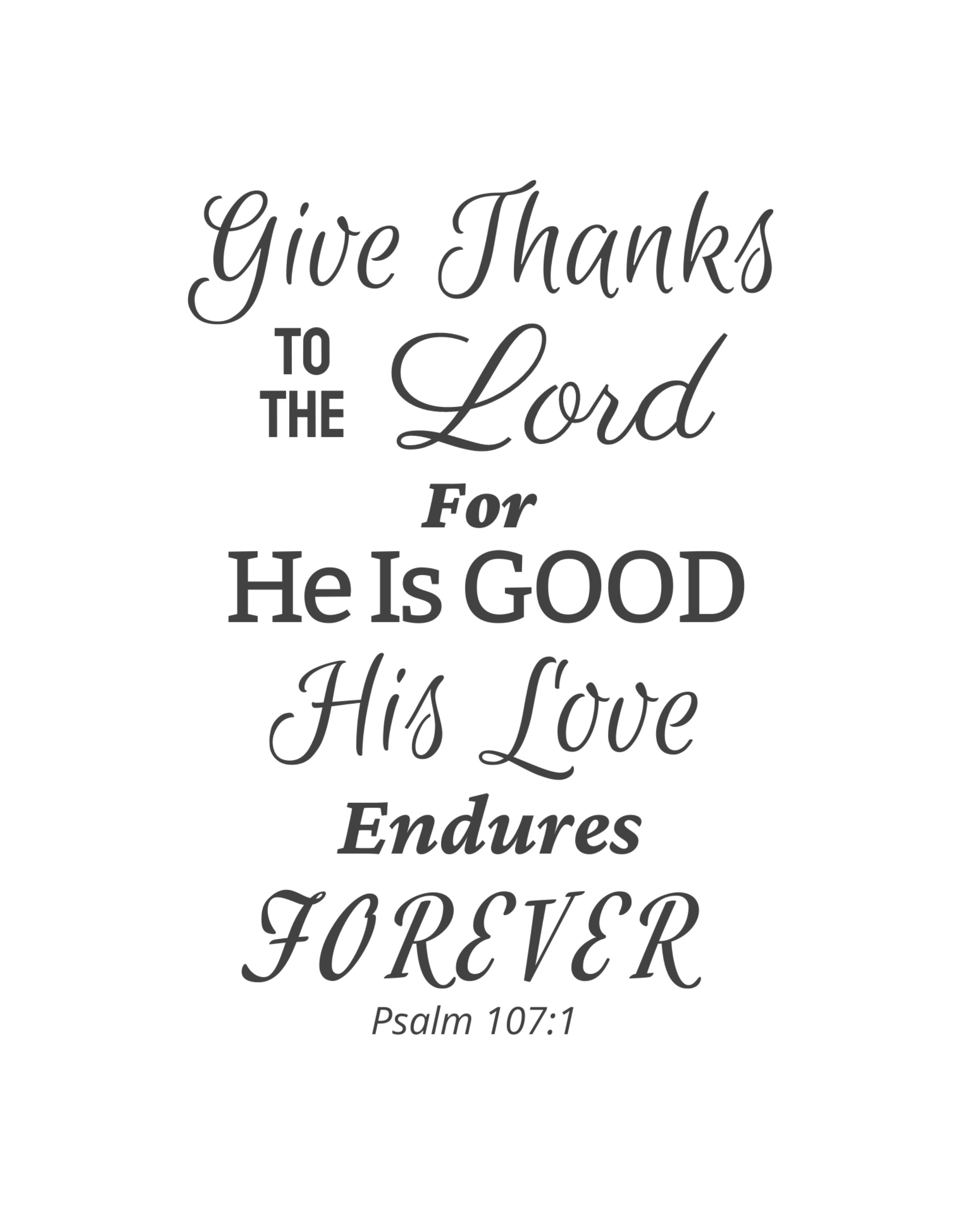 Give Thanks to the Lord Bible Verse Printable, Christian Wall Art ...