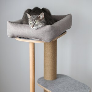 Modern Wooden Cat Tree Tower: Felt Steps, Sisal Scratching Post - Etsy