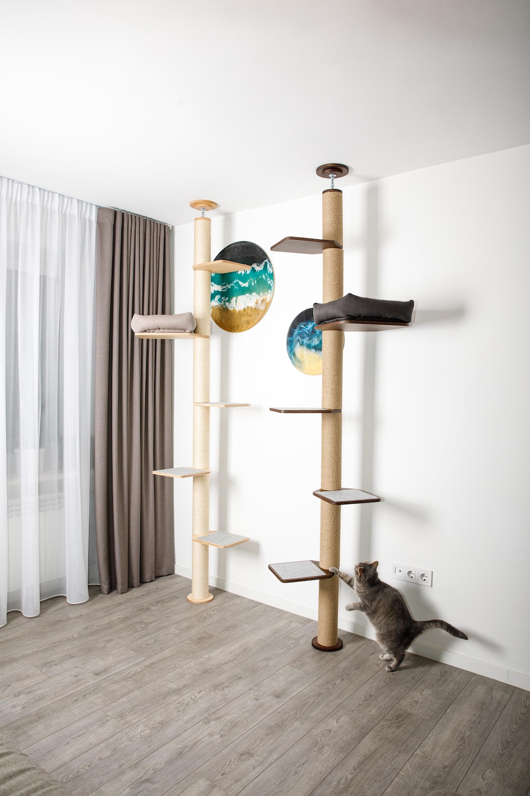 Adjustable Floor to Ceiling Cat Tree: Modern Cat Tower With Bed for Big ...