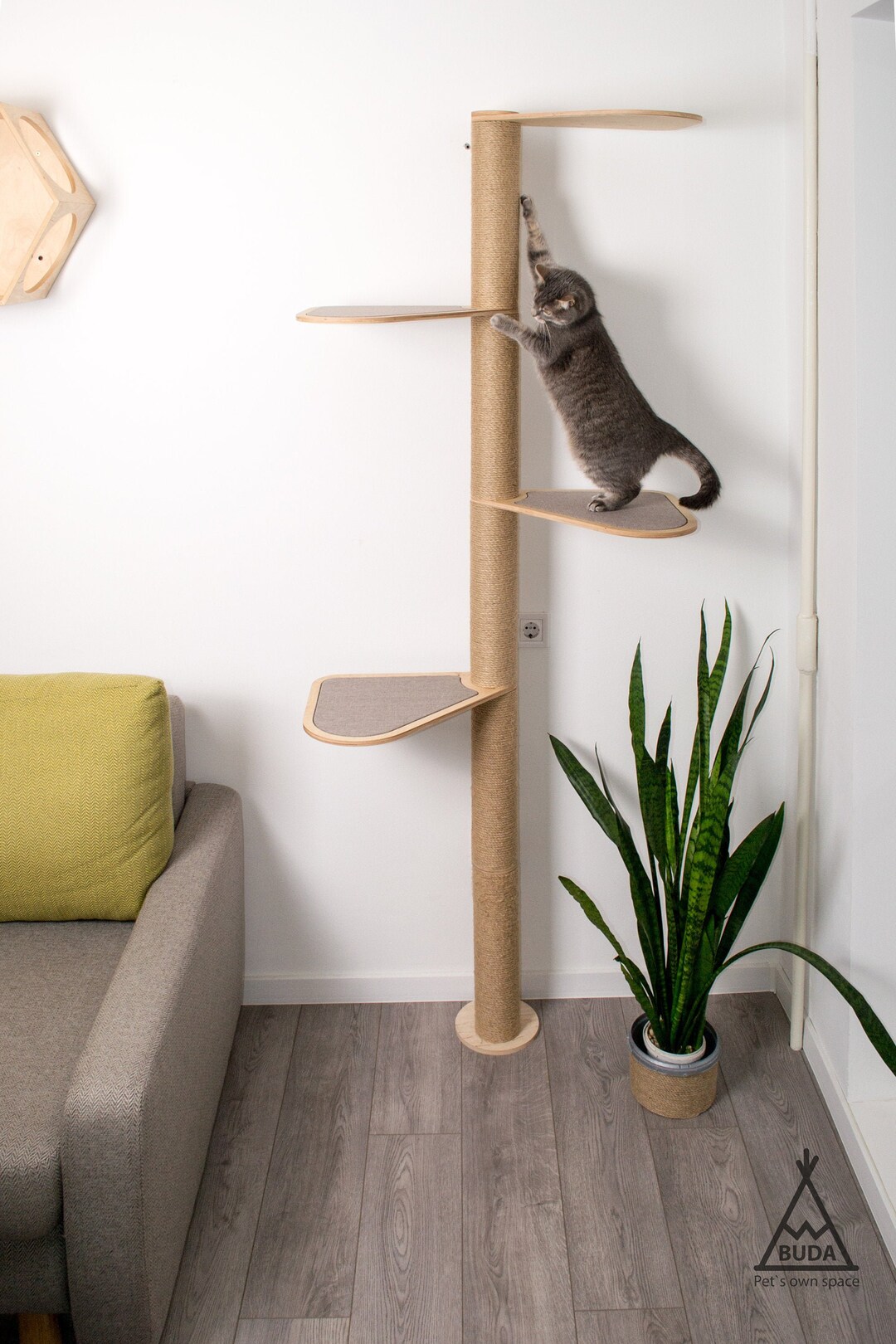 Modern Wooden Cat Tree, Tall Cat Tower, Cat Tree With Bed, Sisal Cat ...
