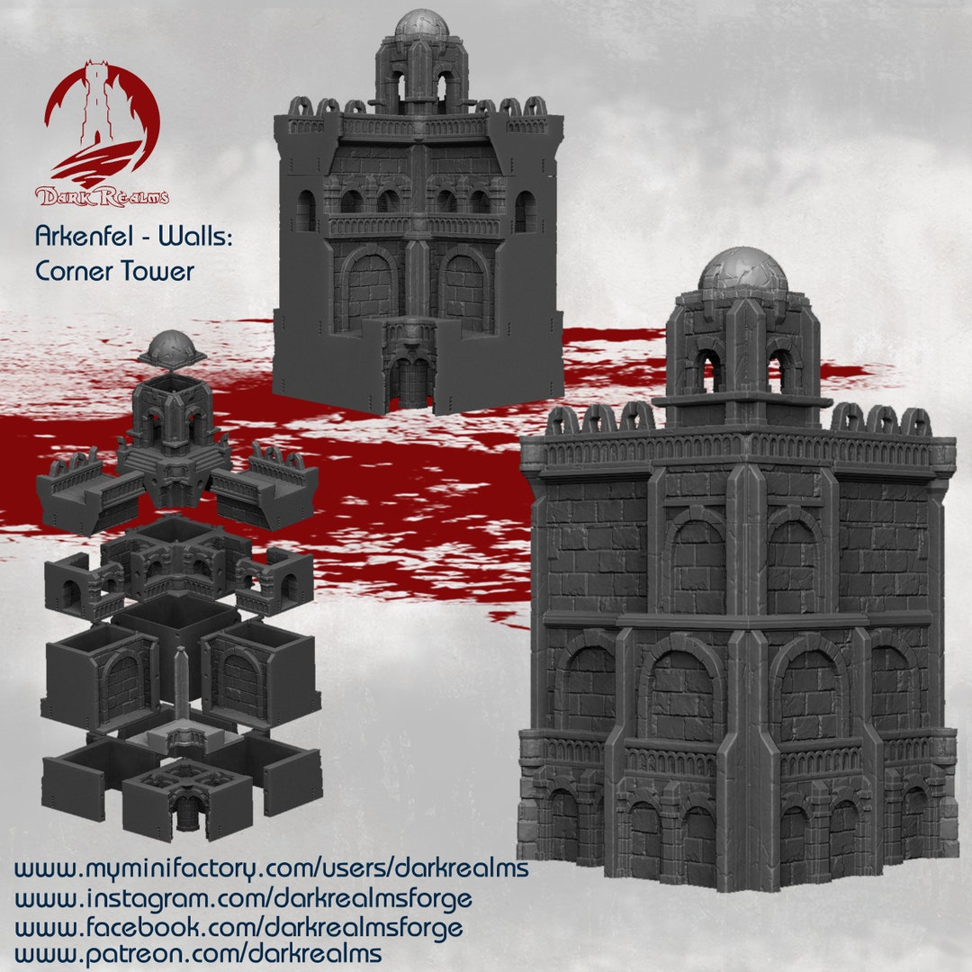 Arkenfel Wall Corner Tower Fantasy Tabletop Terrain, Wargaming 28mm - Etsy