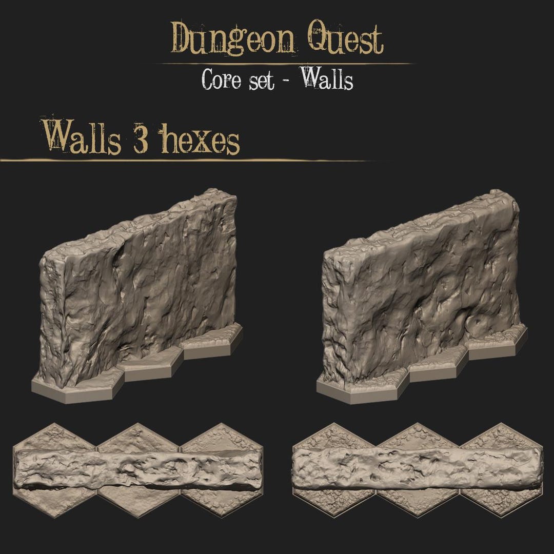 Hex Dungeon Wall Tiles Triple 2 3D Printed (Z Axis Factory) - Etsy