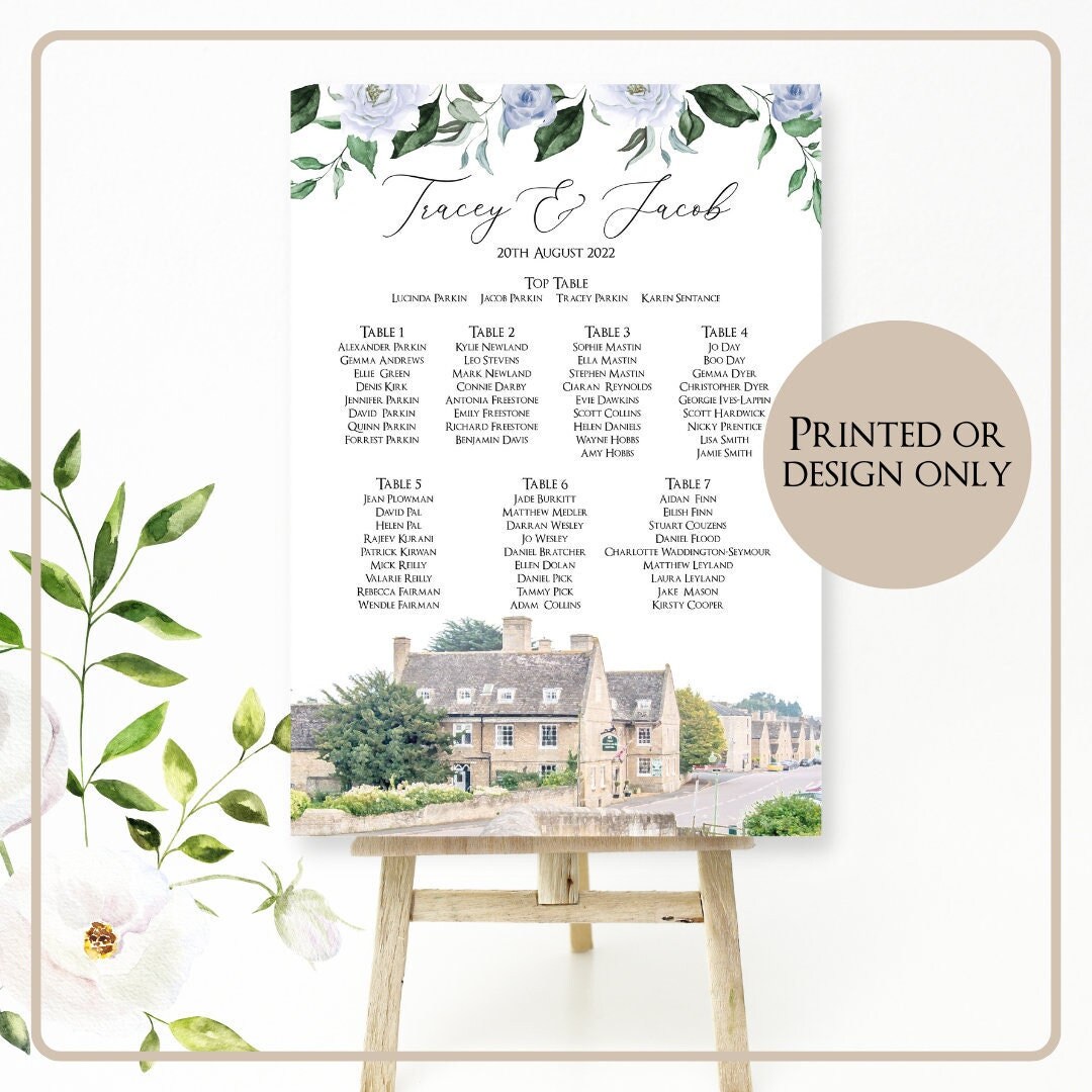 Printed Wedding Table Plan / Floral Table Plan / Sketch Table Plan / A1 ...