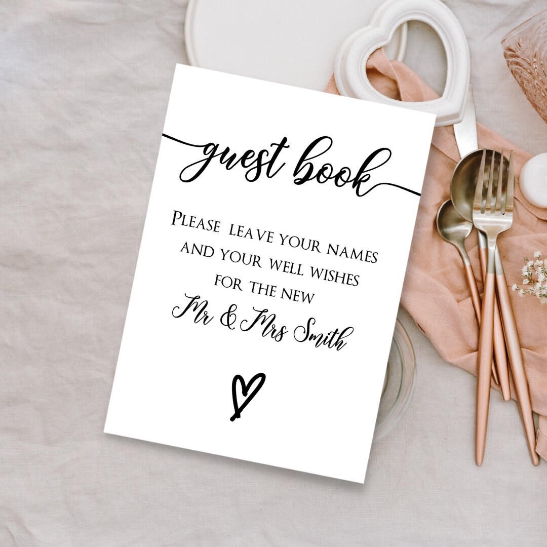 Wedding Guest Book Sign / Printable Guest Book Sign A5 / Personalised ...