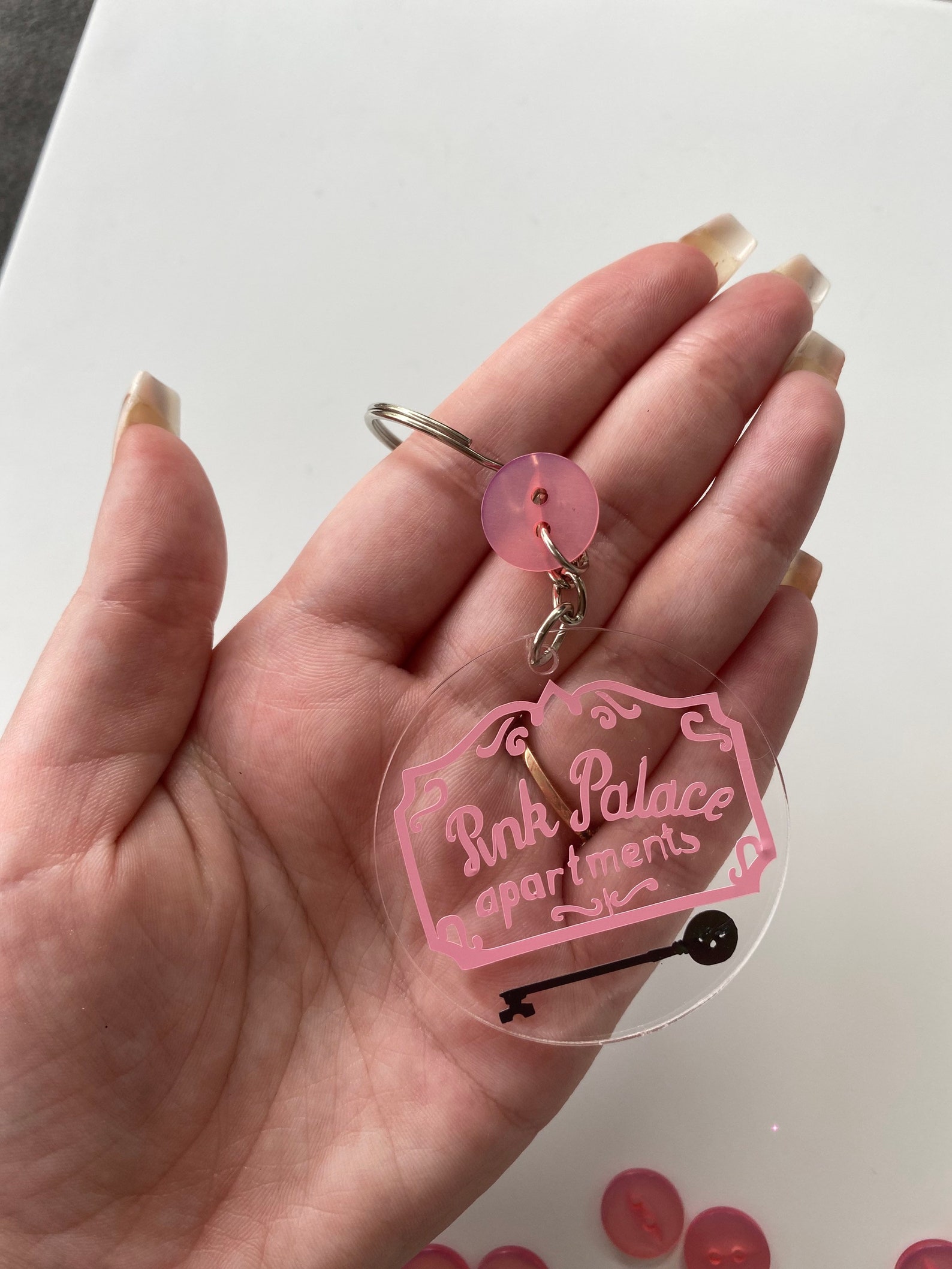 Pink Palace Apartments Keyring Button Eyes Inspired Keychain - Etsy