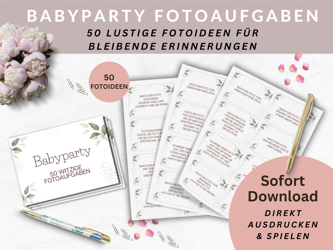Baby Shower Photo Tasks Baby Shower Game German 50 Funny Baby Shower ...