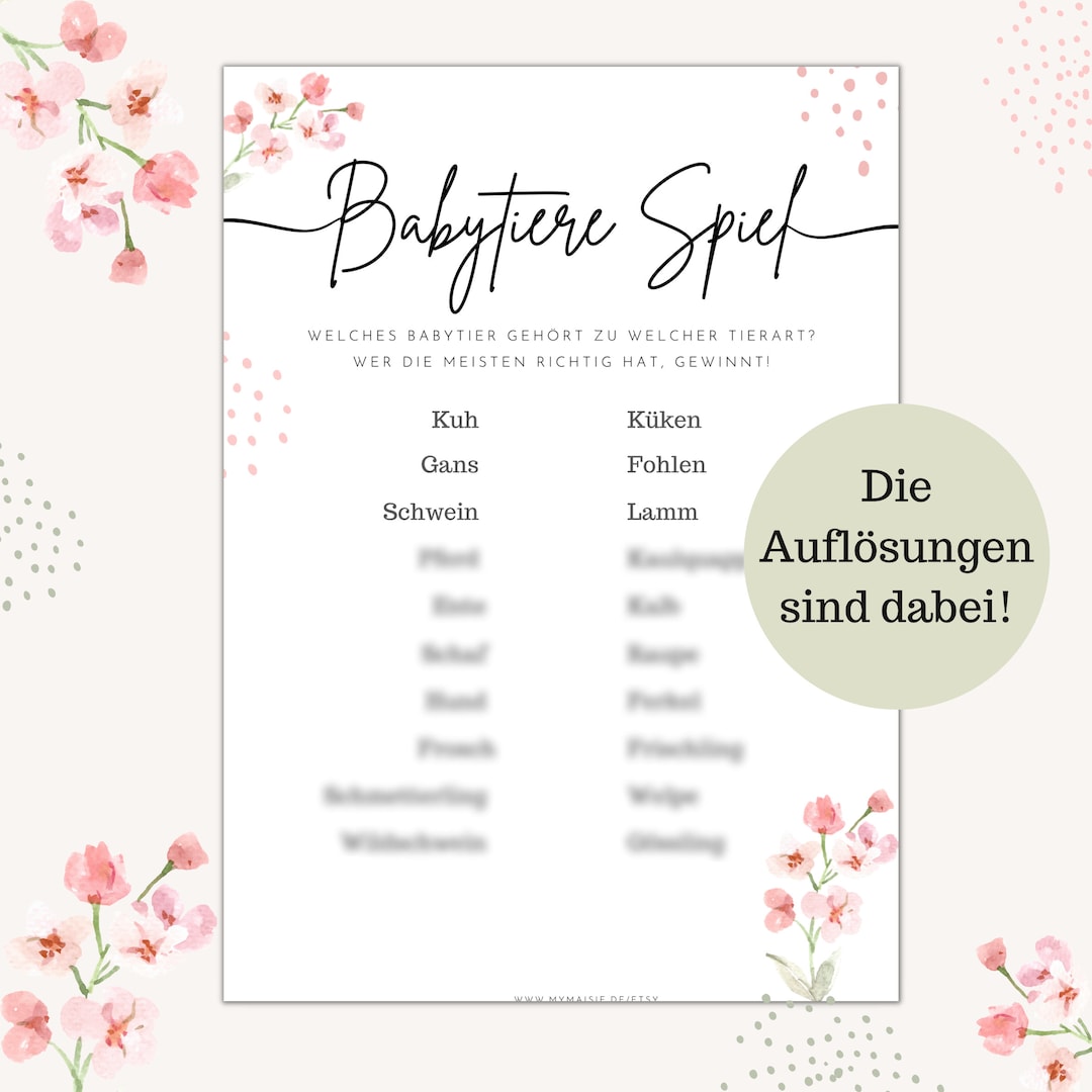 Baby Shower Game Baby Animals Game Baby Shower Game Idea Baby Animal ...