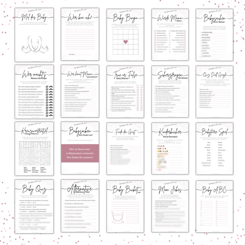 Baby Shower Games Set Pink – 22 Printable Baby Shower Games “sprinkled ...