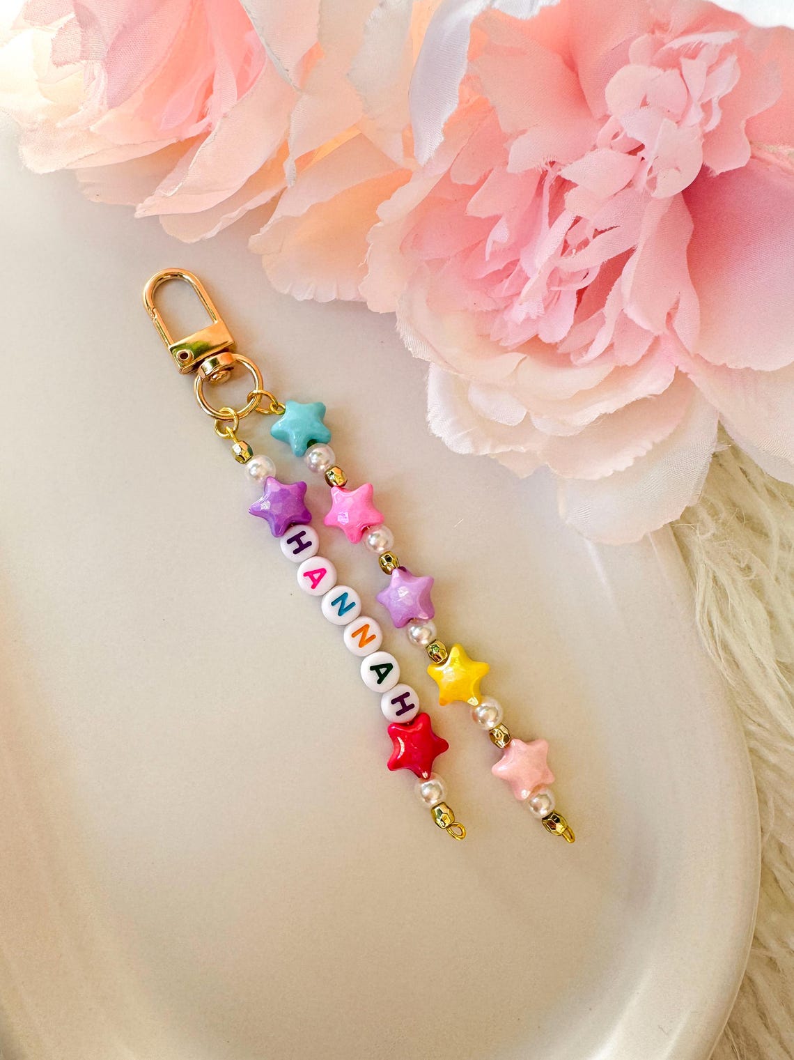 Bright Colourful Keyring - Personalised Name Keychain - Bag Charm ...