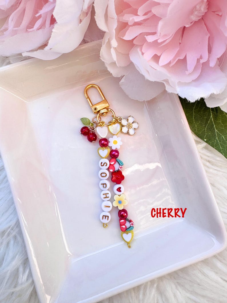 Bright Fruity Keyring - Cherry and Strawberry Designs - Personalised ...