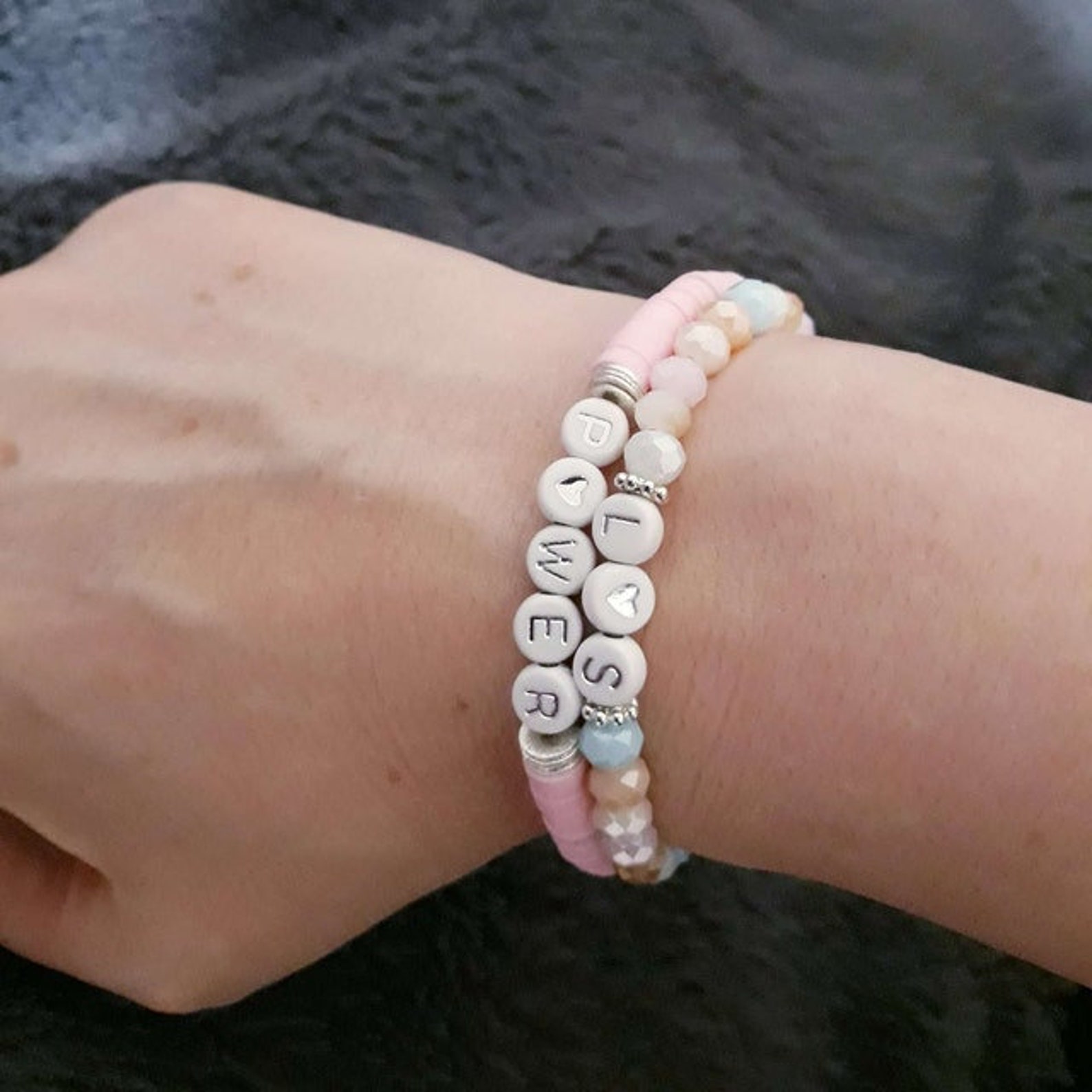 Personalised Vinyl Disc Custom Name Bracelet WITH WHITE / SILVER ...