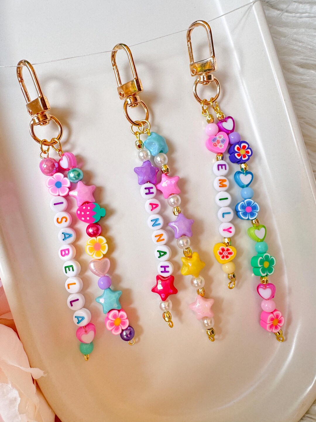 Bright Colourful Keyring - Personalised Name Keychain - Bag Charm ...