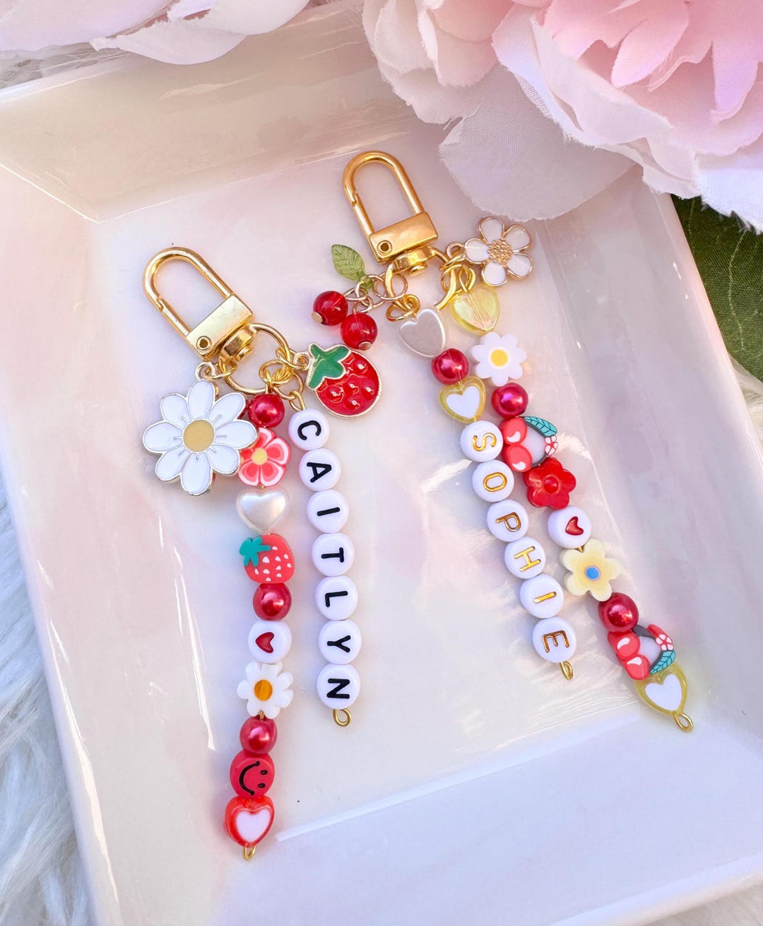 Bright Fruity Keyring - Cherry and Strawberry Designs - Personalised ...
