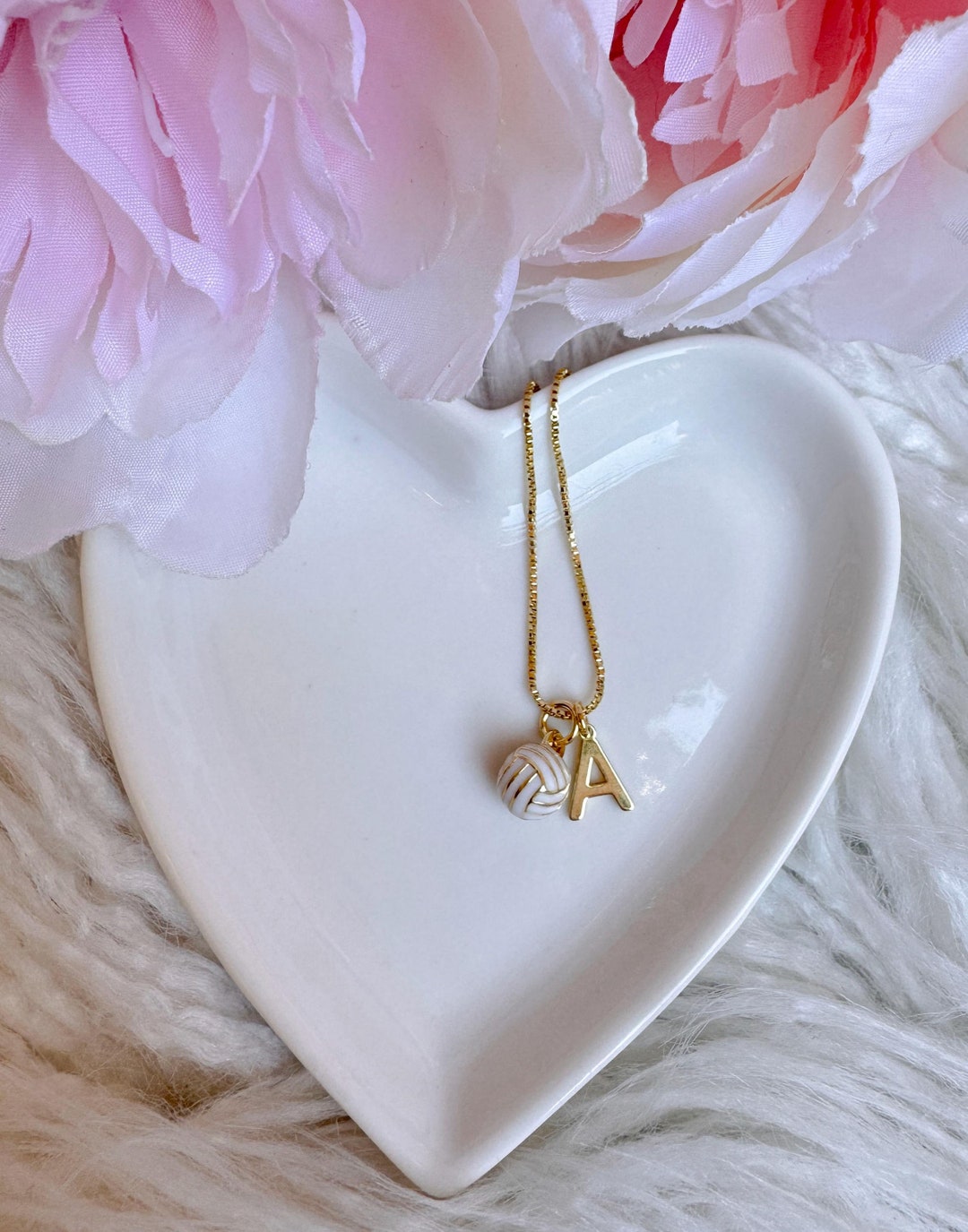 Personalised Letter With Netball Charm Necklace Team Sport Gift Gold ...