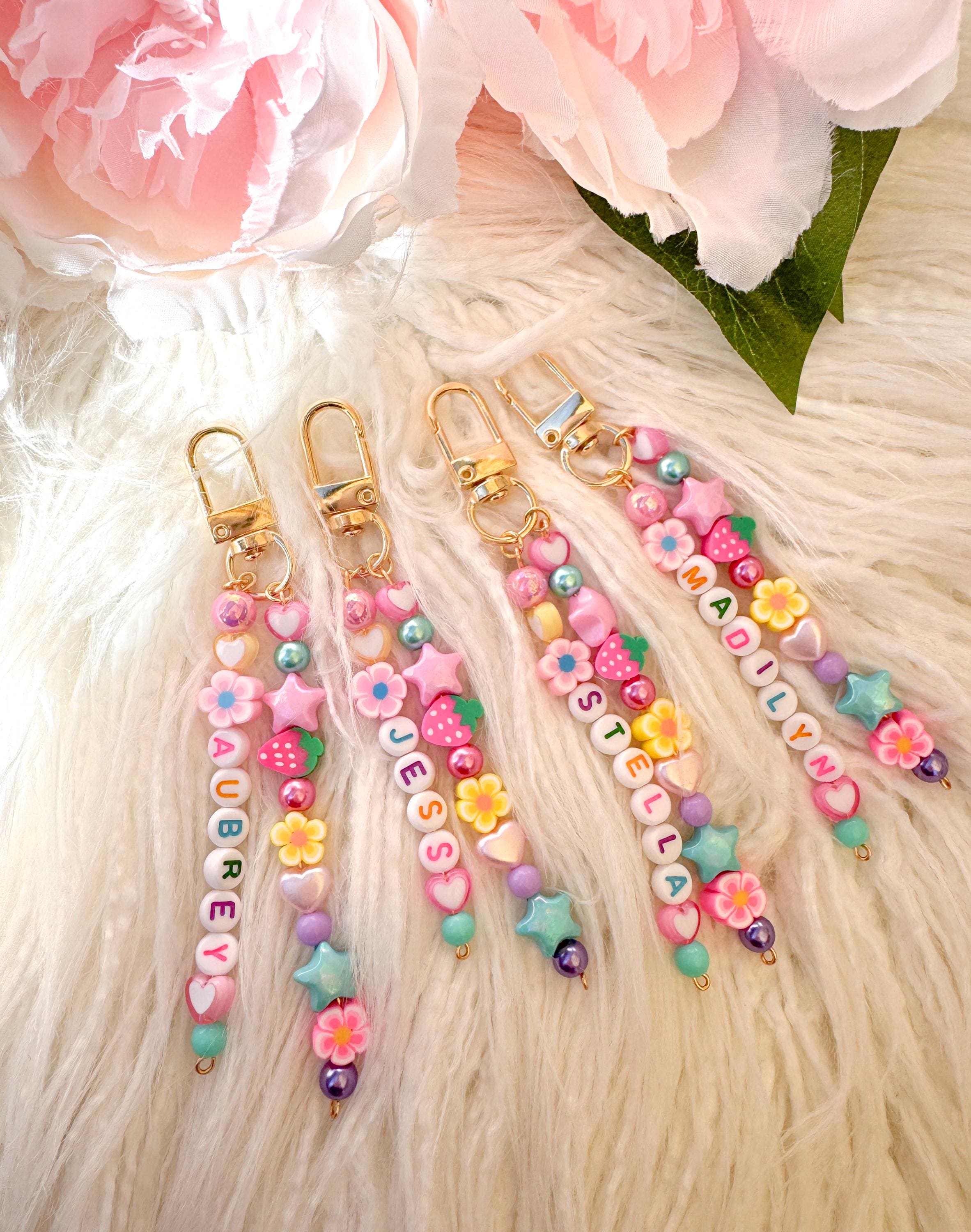 Bright Colourful Keyring - Personalised Name Keychain - Bag Charm ...