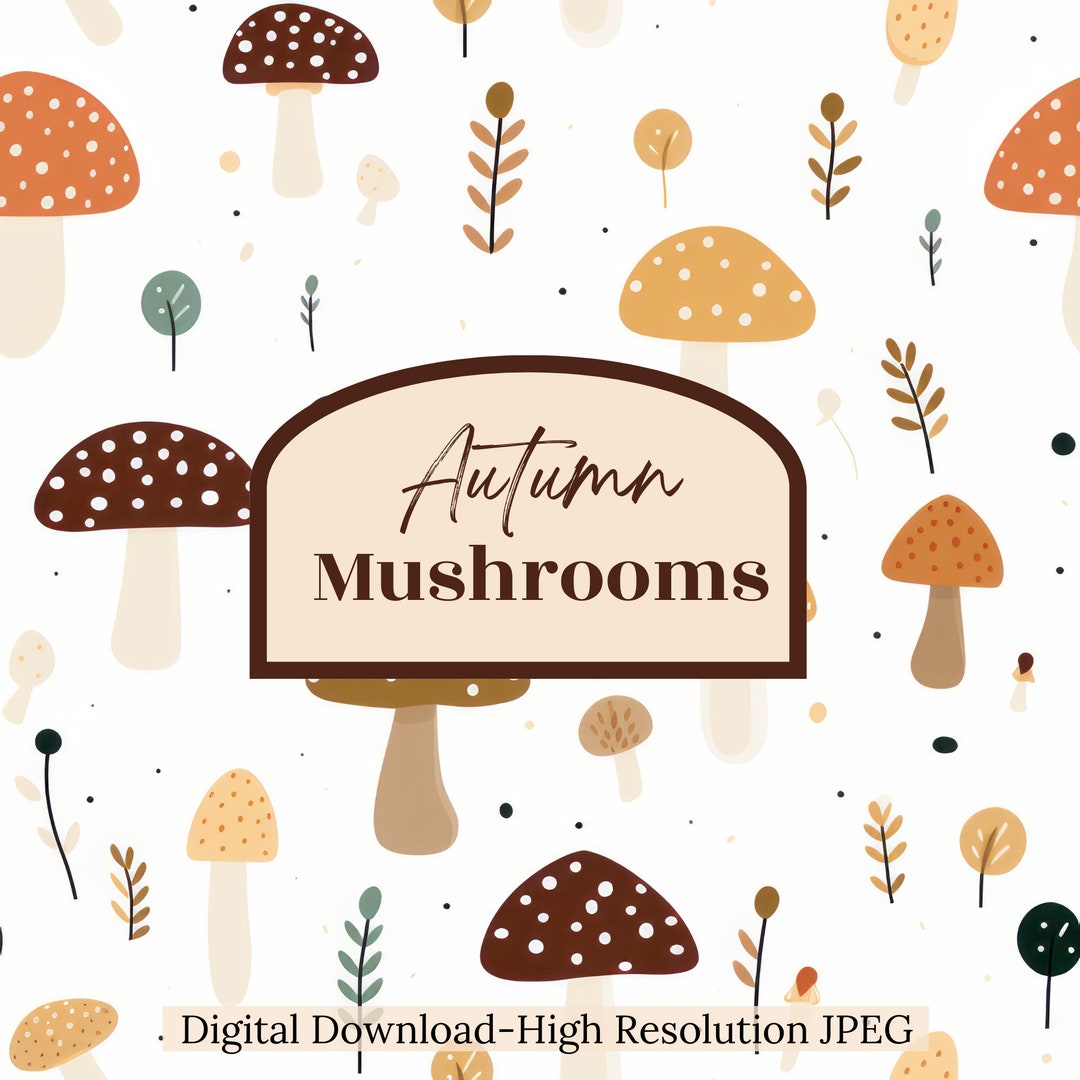 Mushrooms Digital Paper Seamless Pattern, Whimsical Mushrooms Pattern ...